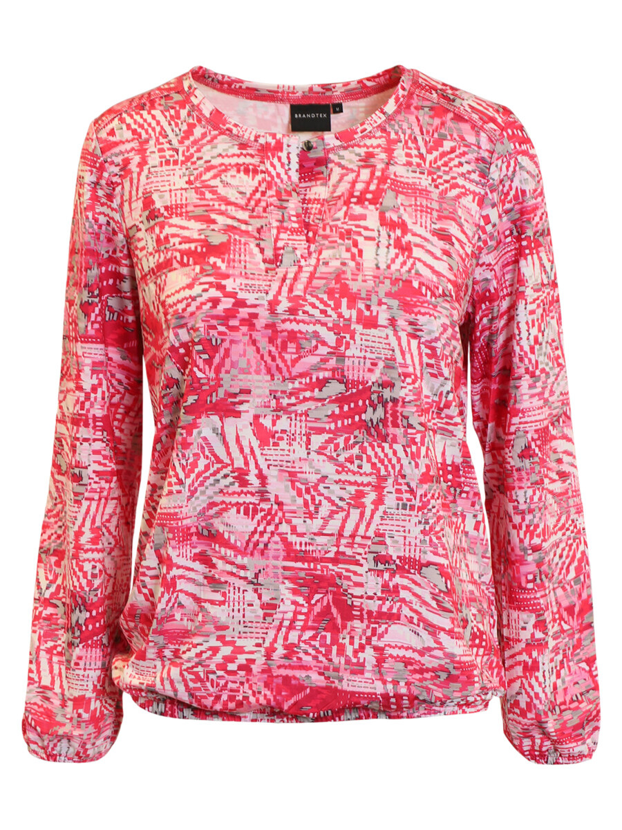 Brandtex | Dames blouson shirt elastiek met print | Blauw en Roze ...