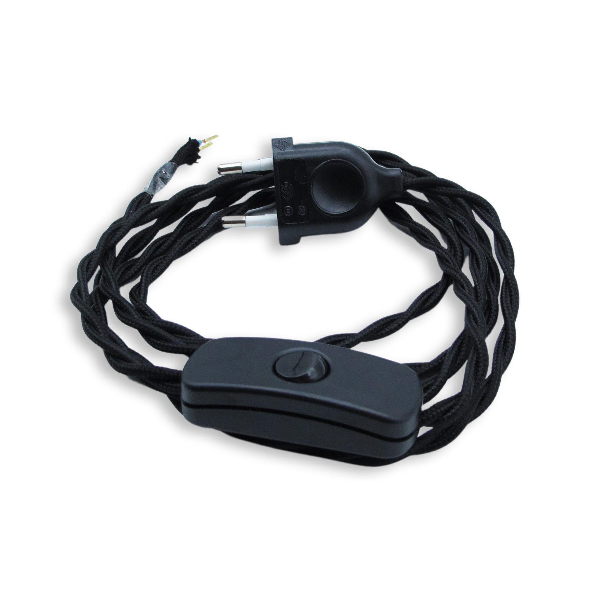 Power cord with switch and plug | Black (twisted, 2-pole) - Kynda Light