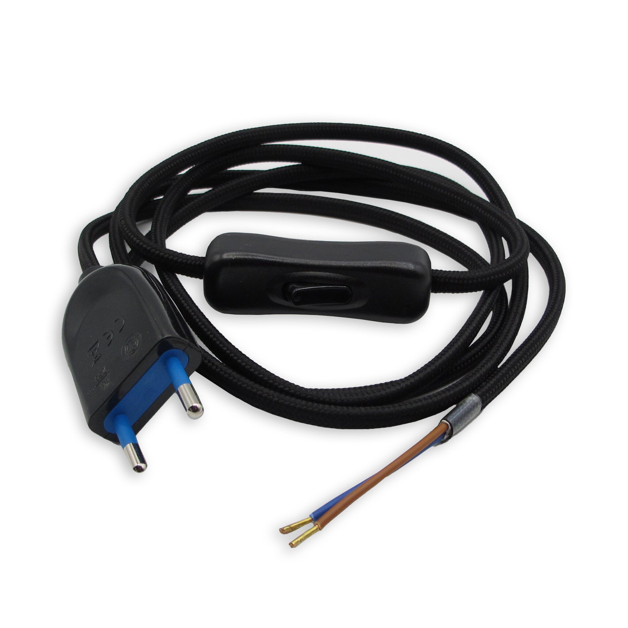 Power Flat Cord With Switch And Plug | Black (2-pole) - Kynda Light