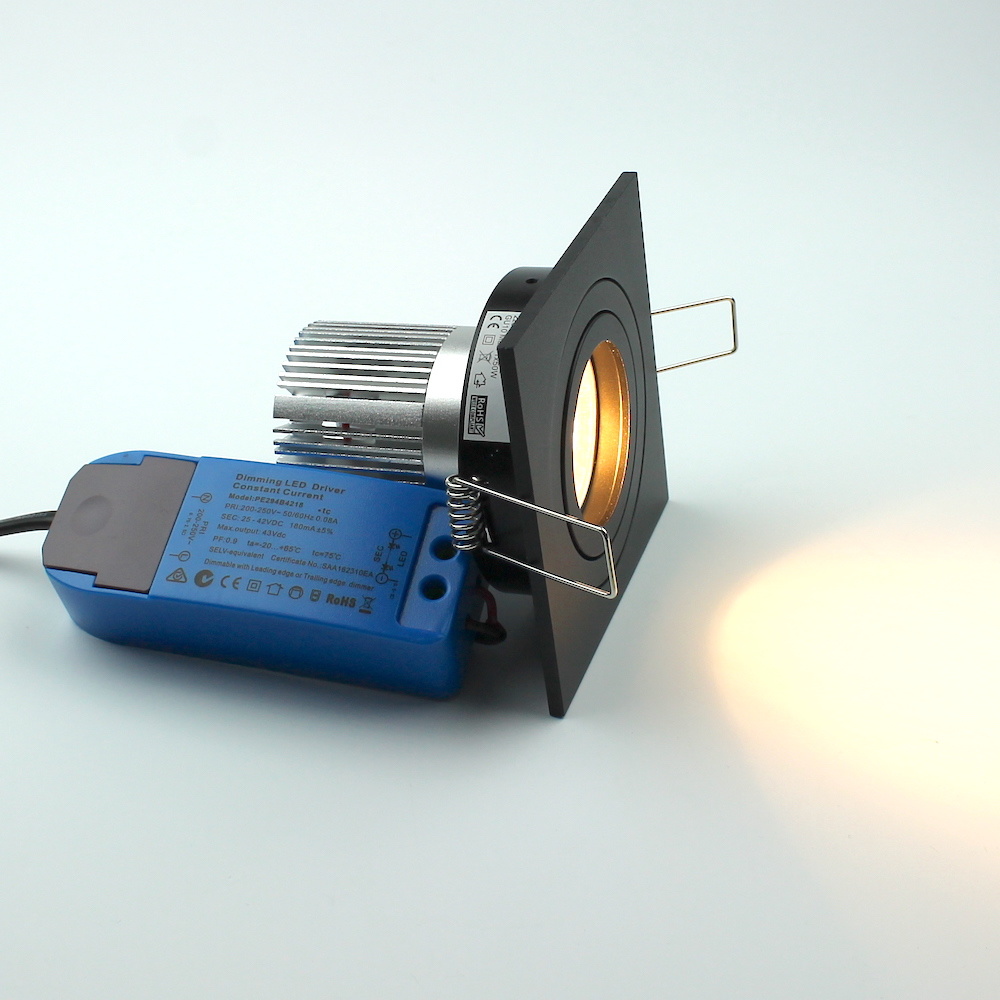 Square LED downlight black 8w IP65 | R&M Lighting - R&M Lighting