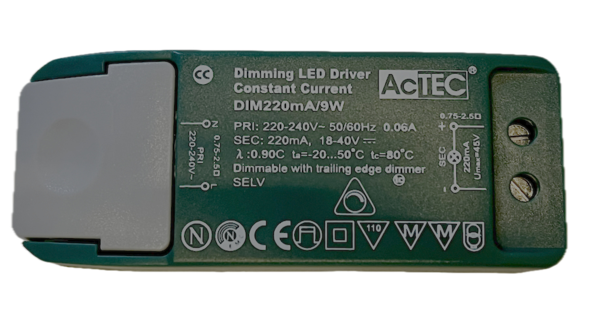 AcTec DIM220mA/9W LED Driver – 220mA, 9W, Dimmable - R&M Lighting