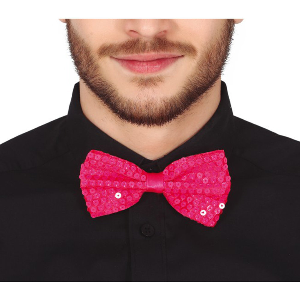 Neon Roze Strik Glitter 13cm - Partywinkel