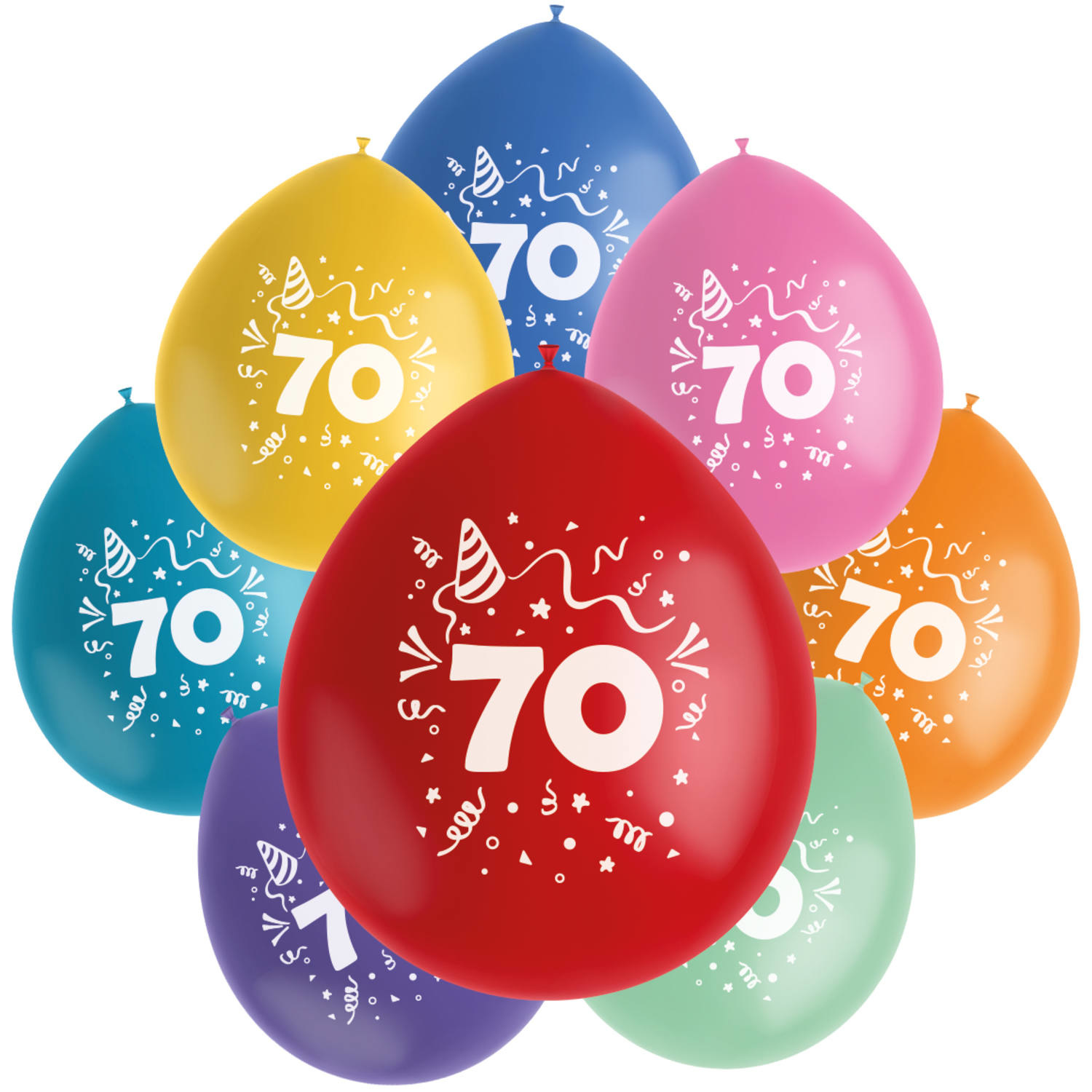 Ballonnen 70 Jaar Gekleurd 23cm 8st - Partywinkel