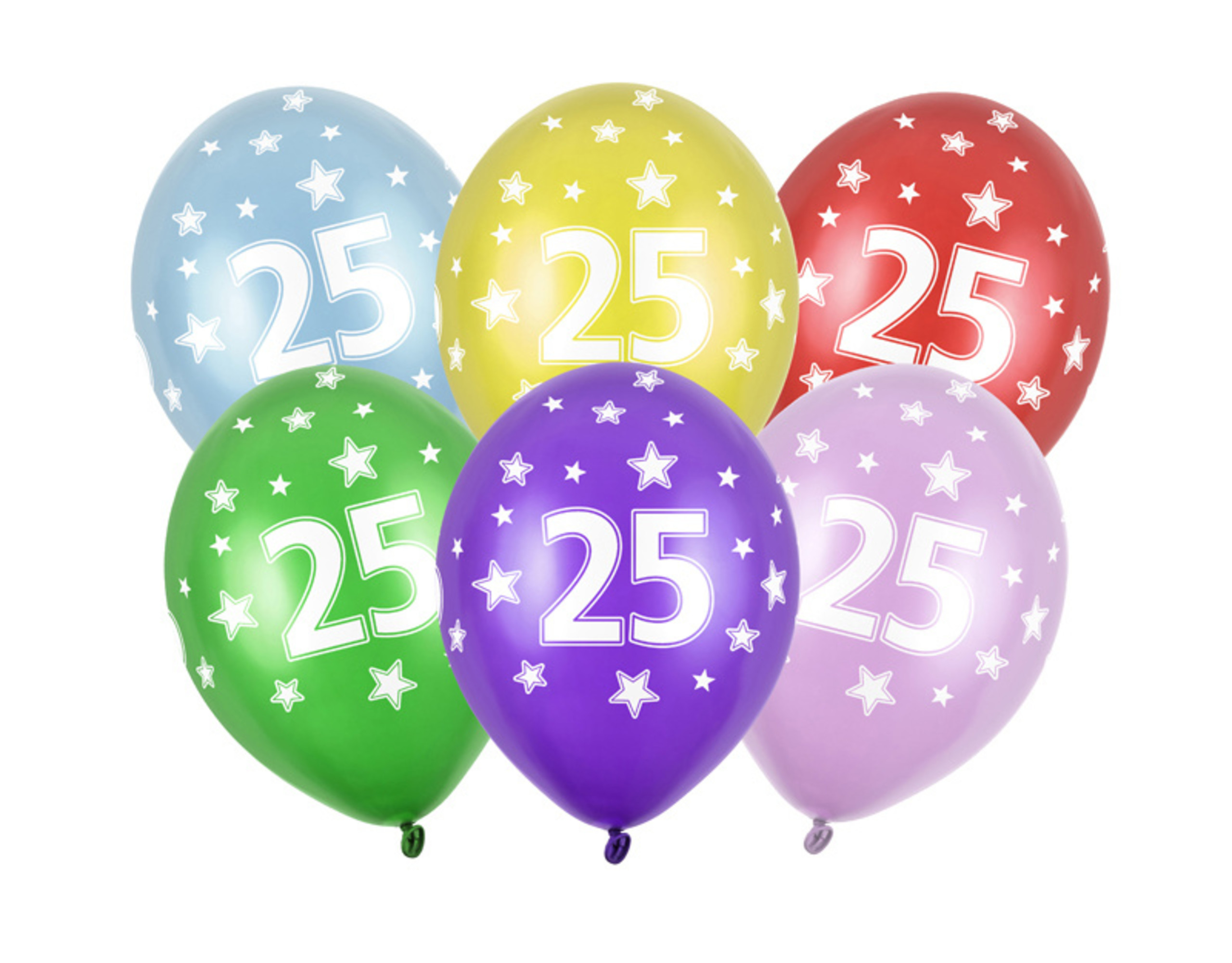 Ballonnen 25 Jaar Gekleurd Metallic 30cm 6st - Partywinkel