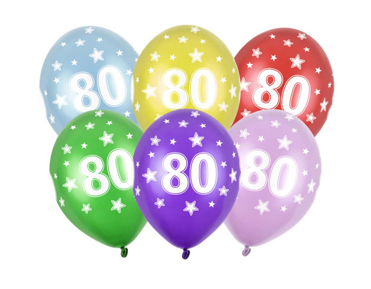 Ballonnen 80 Jaar Gekleurd Metallic 30cm 6st - Partywinkel