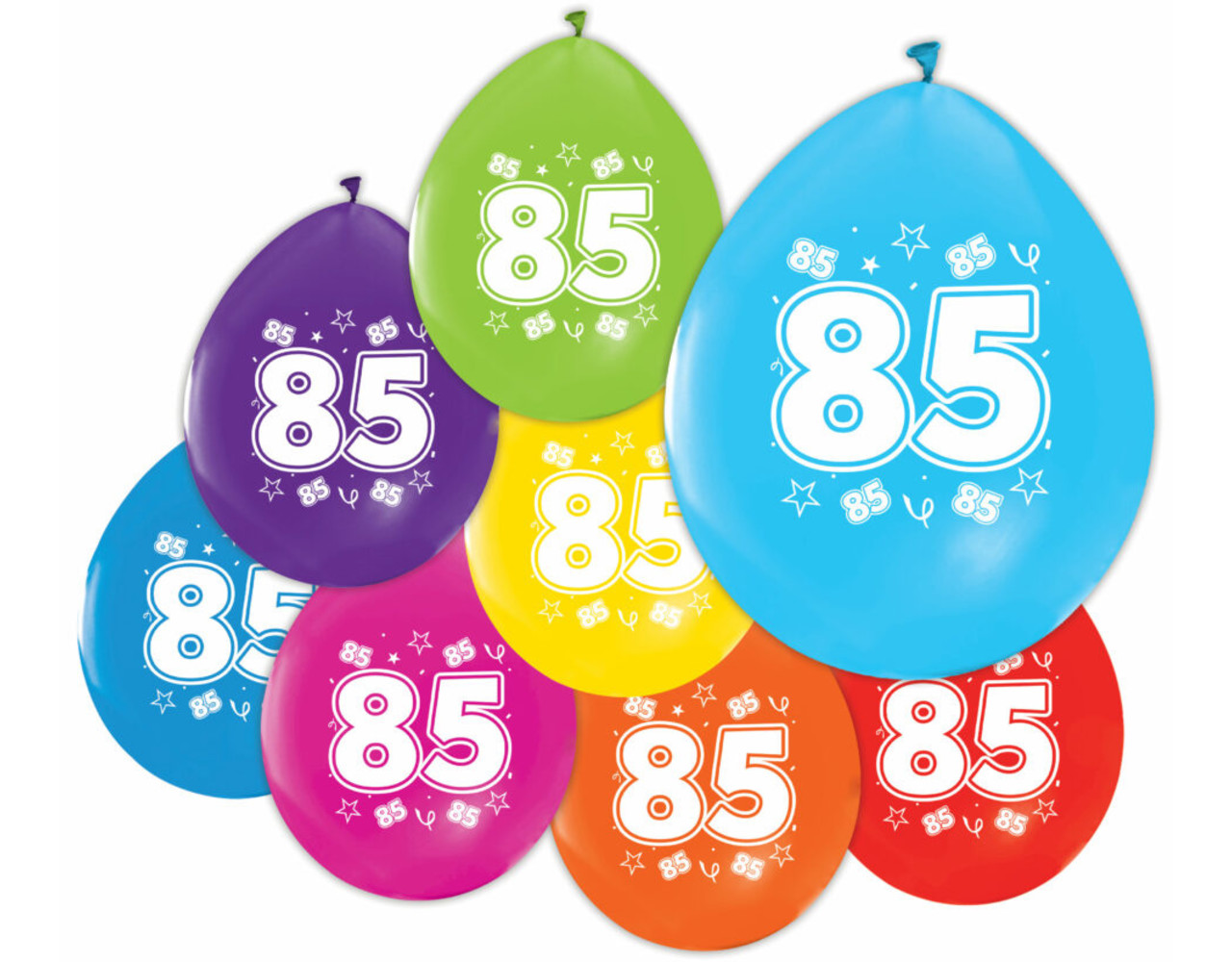 Gekleurde Ballonnen 85 Jaar 30cm 8st - Partywinkel