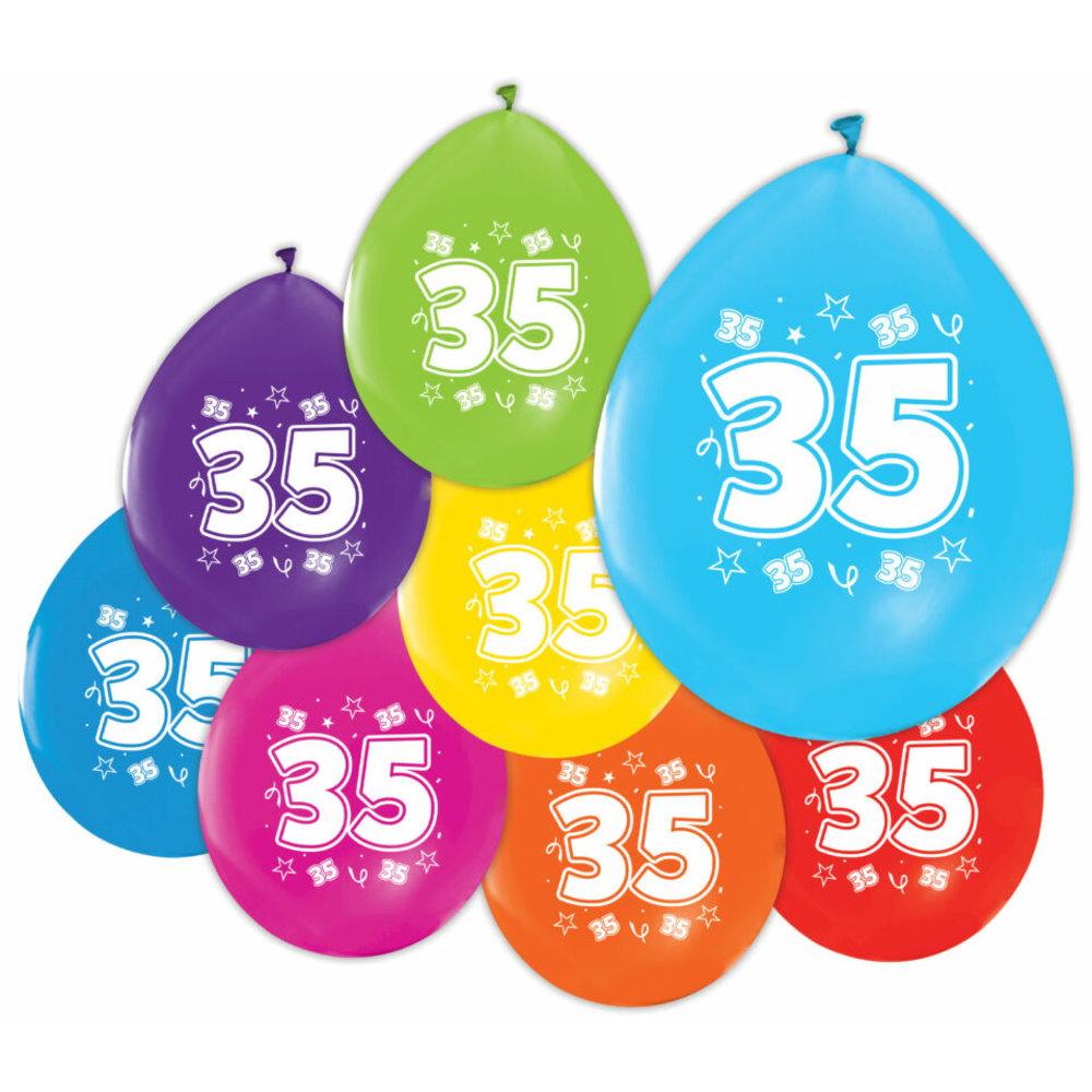 Gekleurde Ballonnen 35 Jaar 30cm 8st - Partywinkel