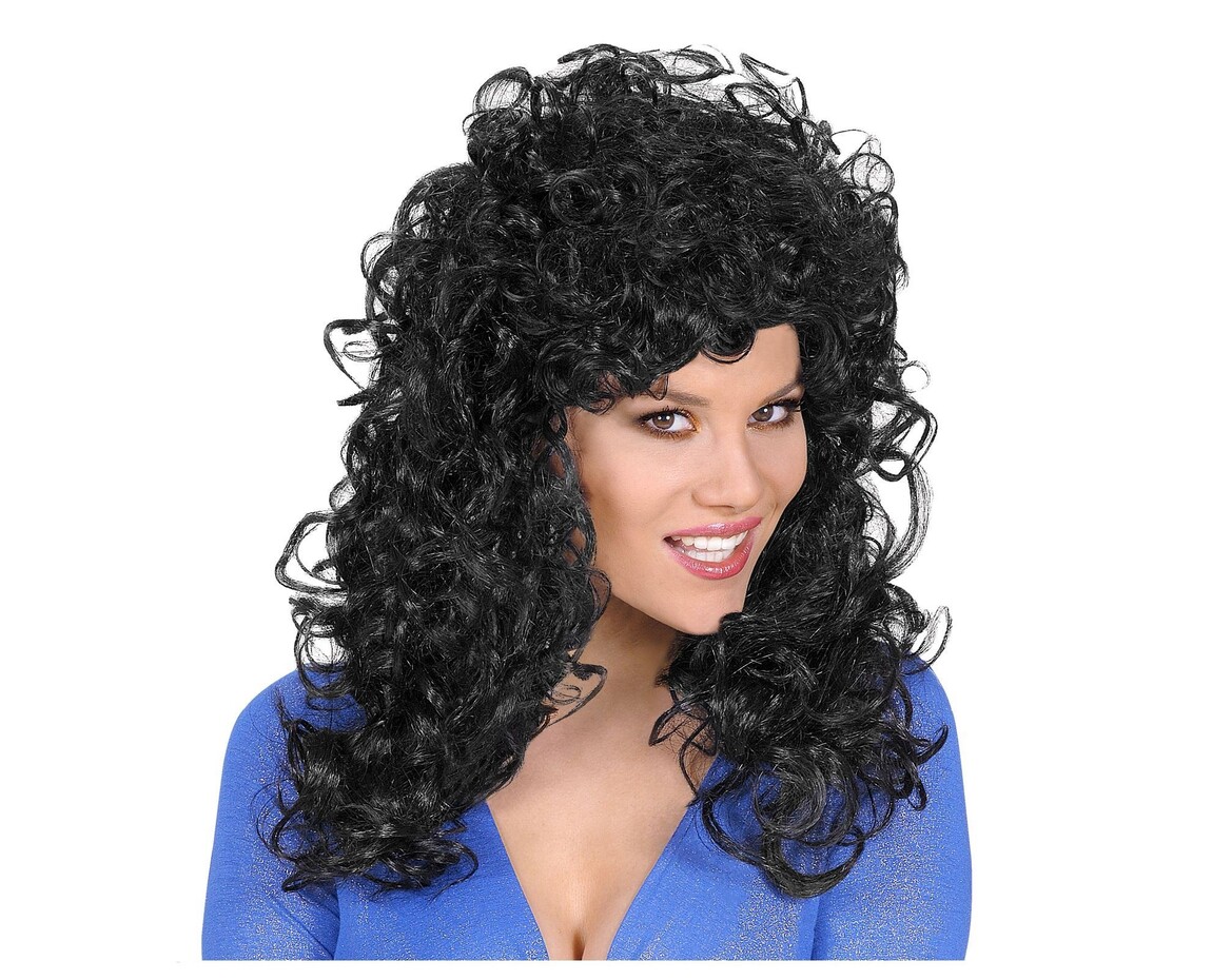 Zwarte Pruik Half Lang Haar Krullen - Partywinkel