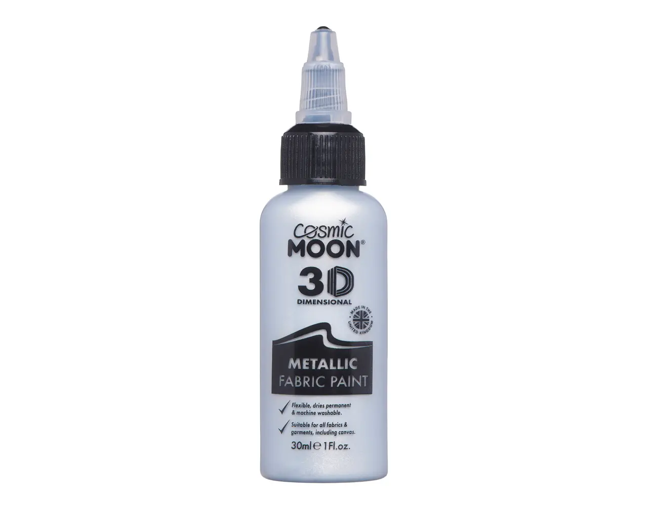 Cosmic Moon Metallic Fabric Paint Silver 30ml - Partywinkel