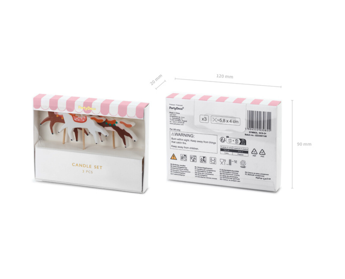 Horse Birthday Candles, Assorted, 5.8 x 4 cm (1 pkt / 3 pc.) - Partywinkel