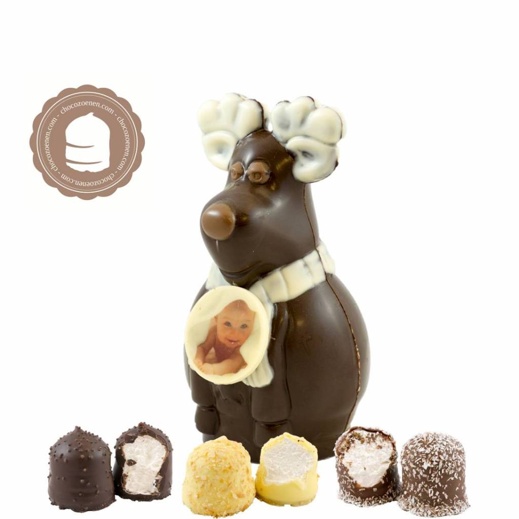 Chocolade Rudolf met Foto en 2 Zoenen - Chocozoenen.com