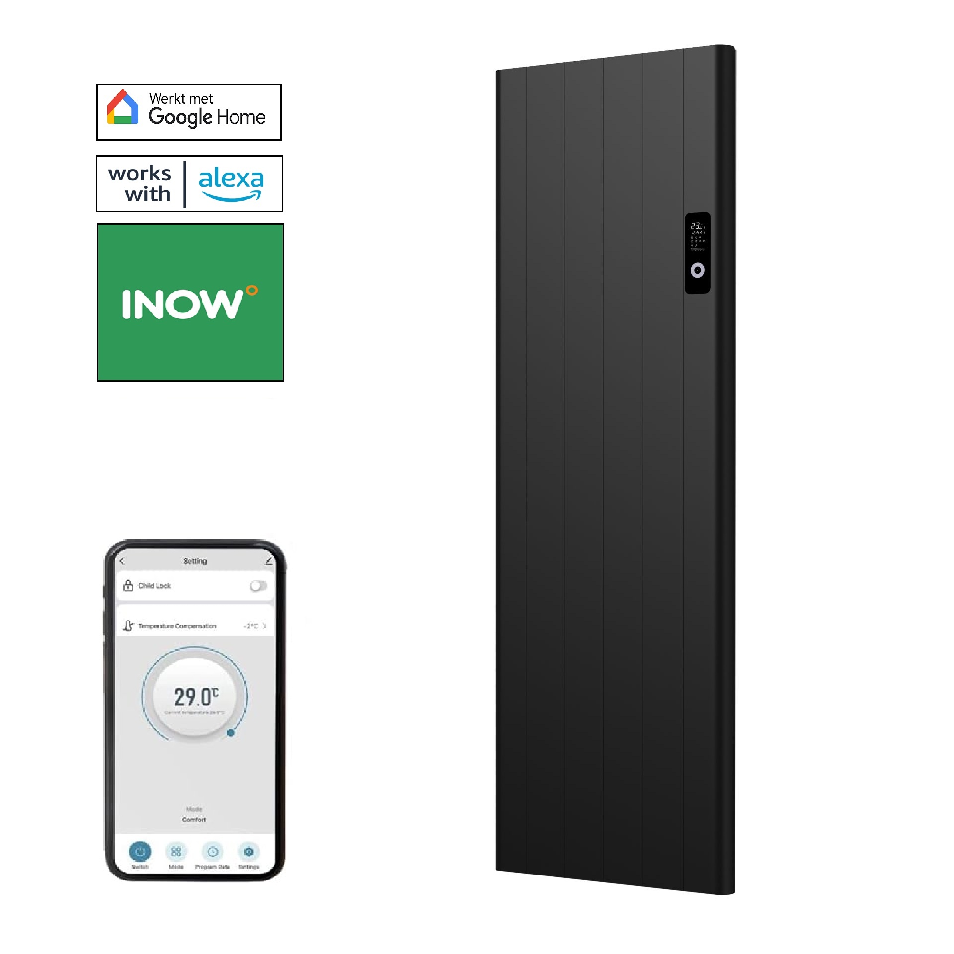 elektrische designradiator verticaal H160 x B54 cm - Zwart 2000 W ...