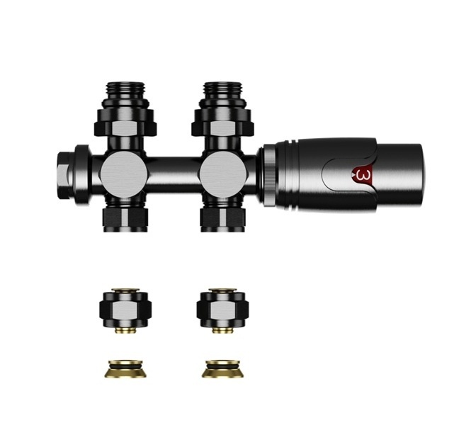 Thermostatisch Multi blok set - 16 mm - Gunmetal - Radiatordepot