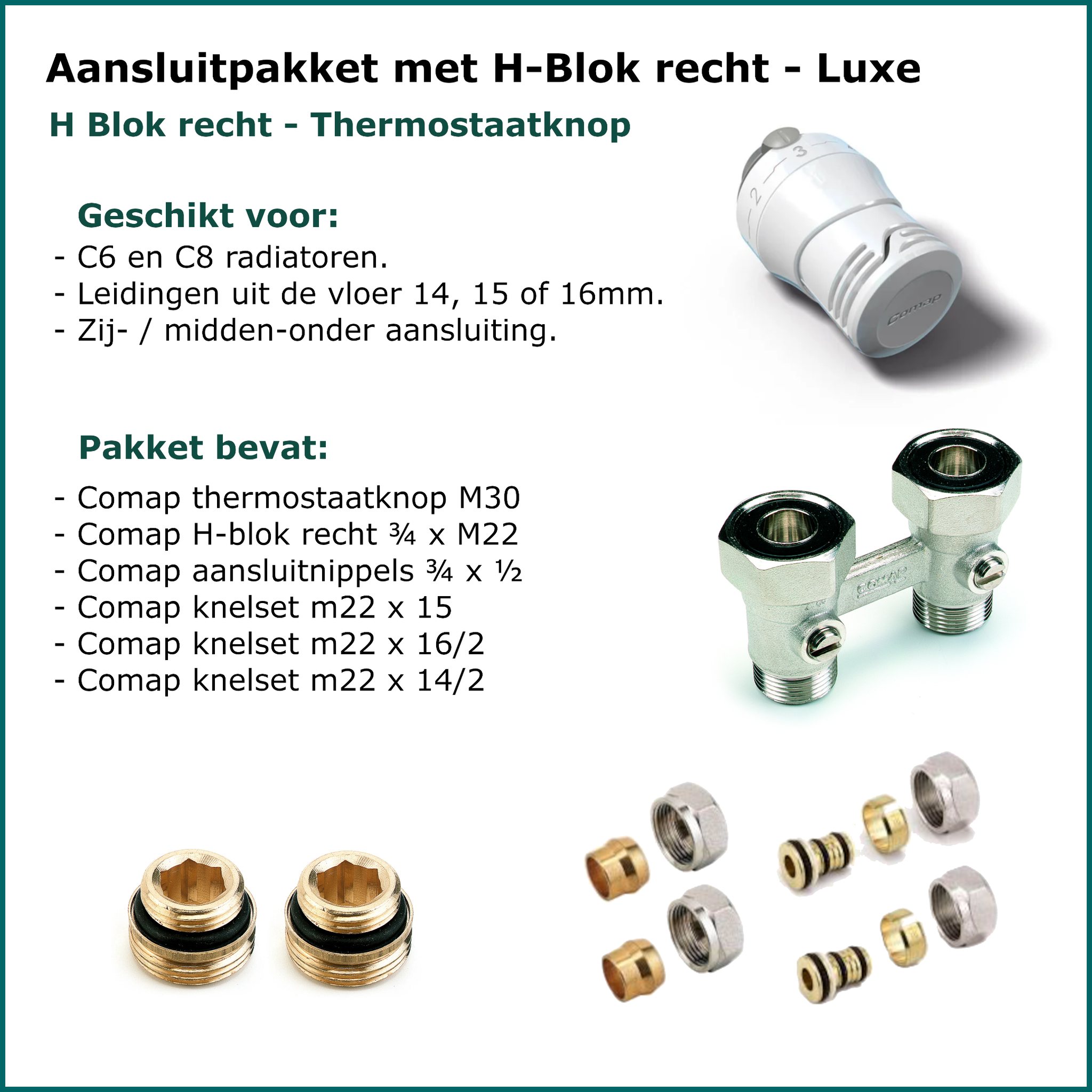 Set 10 - Aansluitset recht - H-Blok - Luxe - Radiatordepot