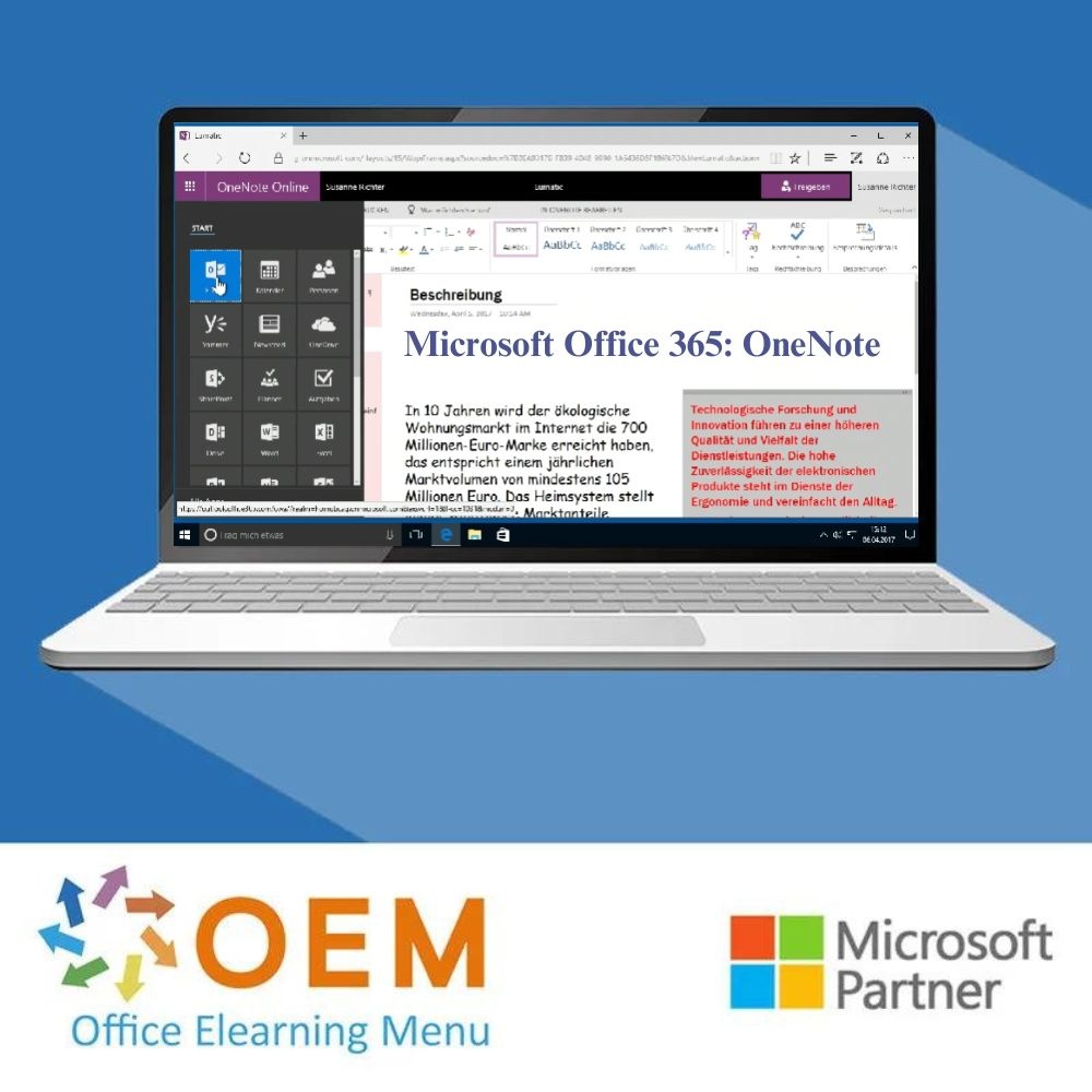 Microsoft OneNote E-Learning Ausbildung Kurs - OEM Office Elearning Menu