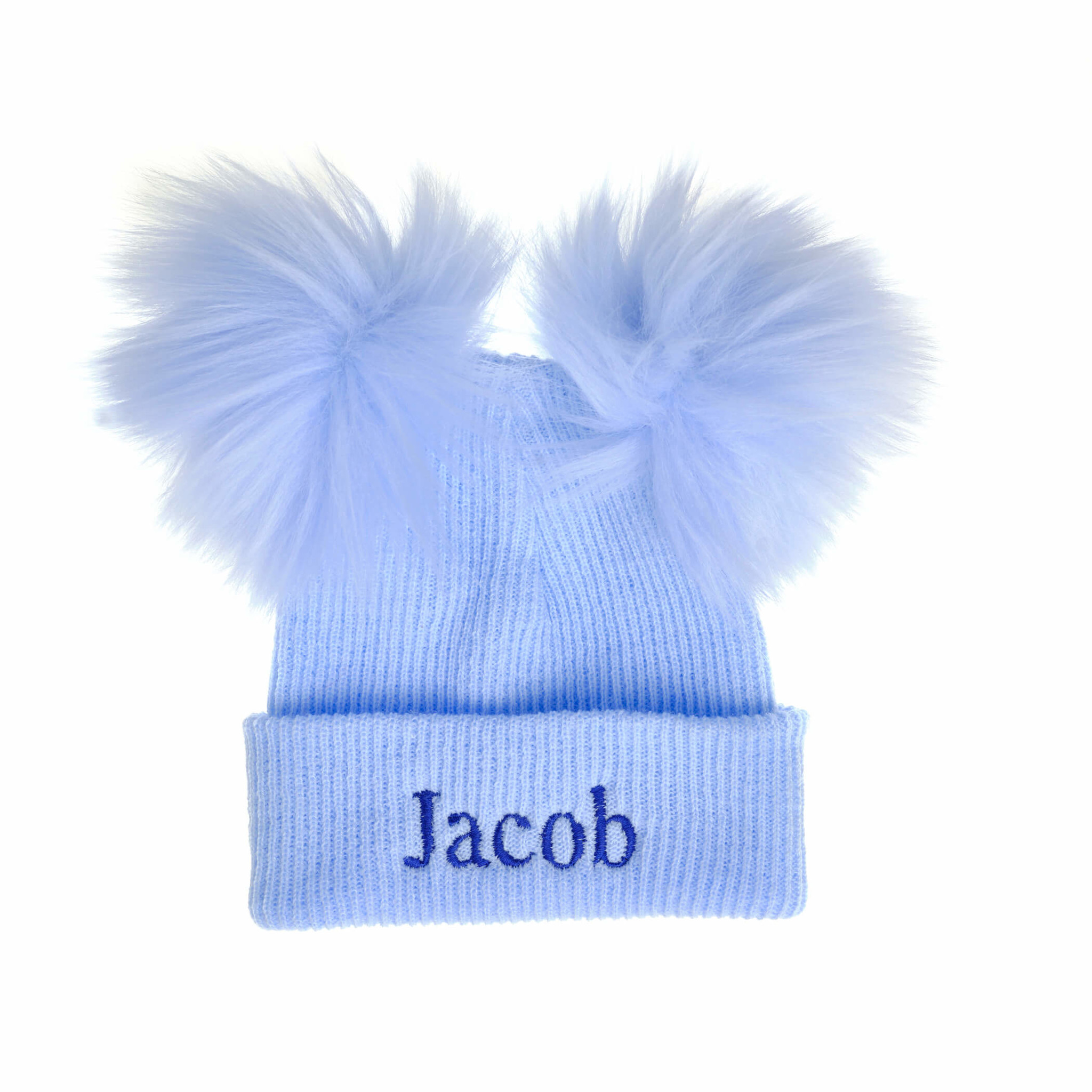 Blue Newborn Baby Hat | Faux Fur Pom | Personalised | Order Online ...