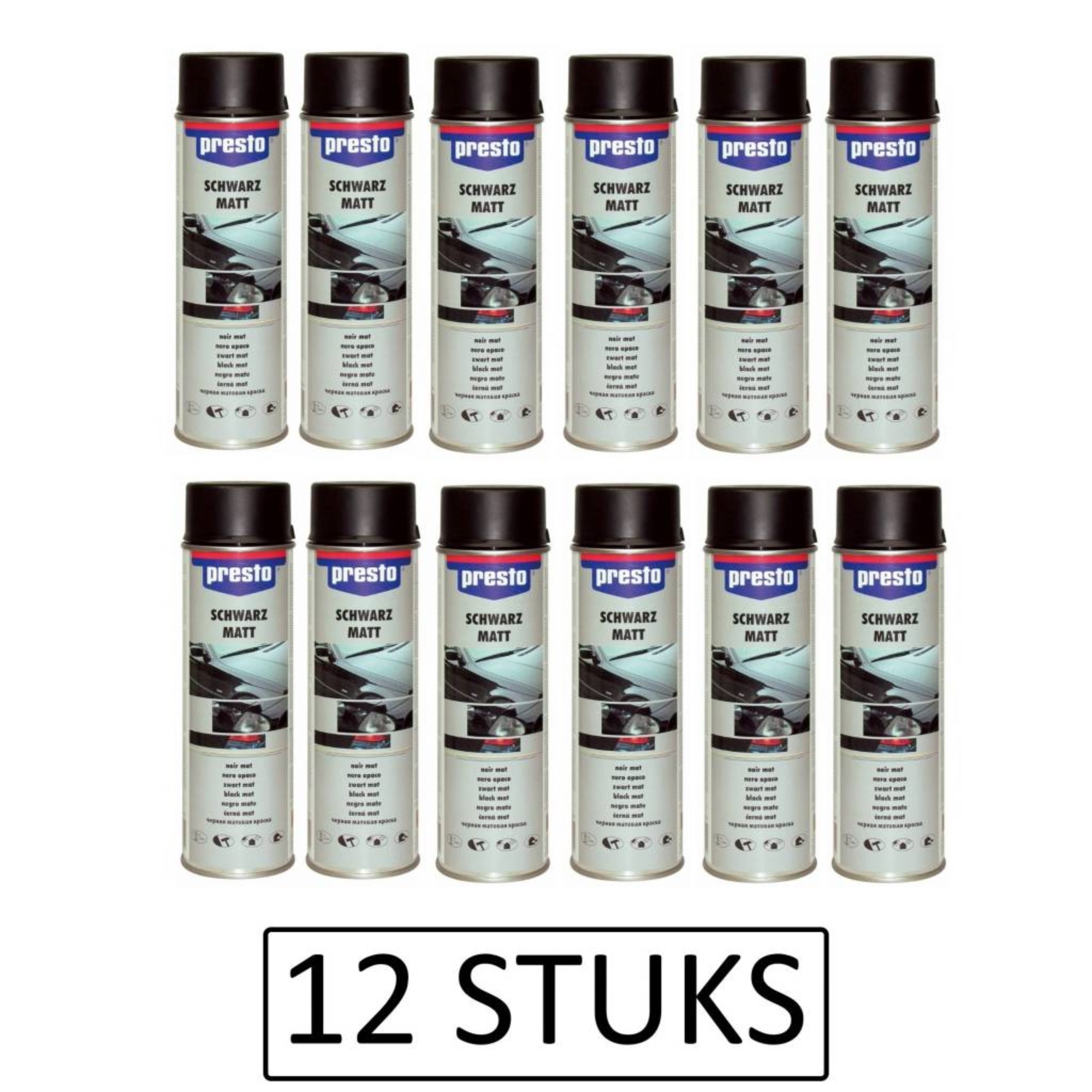 Presto Verf Spuitbus - Spuitlak - Lak Zwart Mat - 500 ml. - 12 stuks ...