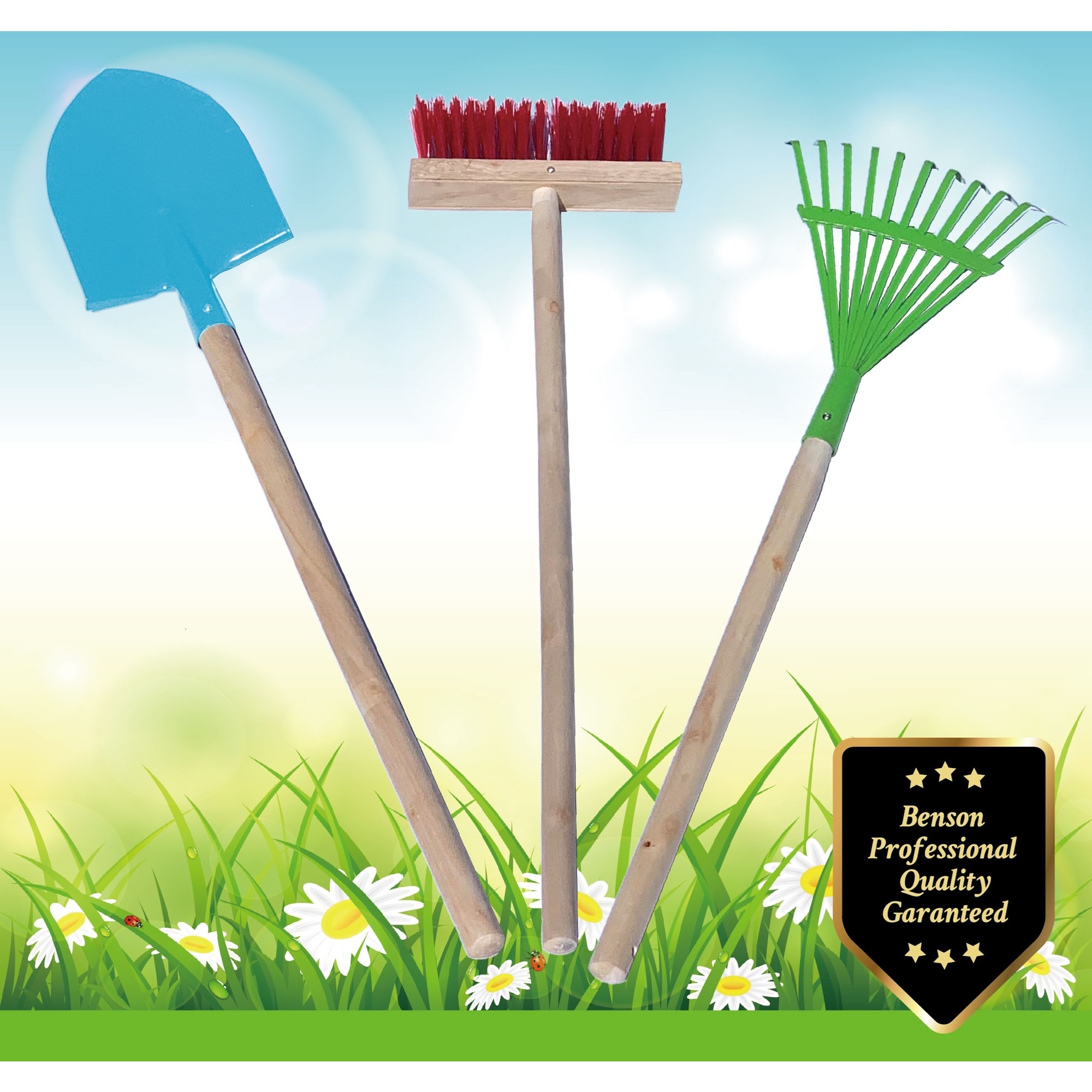 Benson Tuin Gereedschap Kinderset - Hark, Schep, Bezem - Kleurrijk en ...