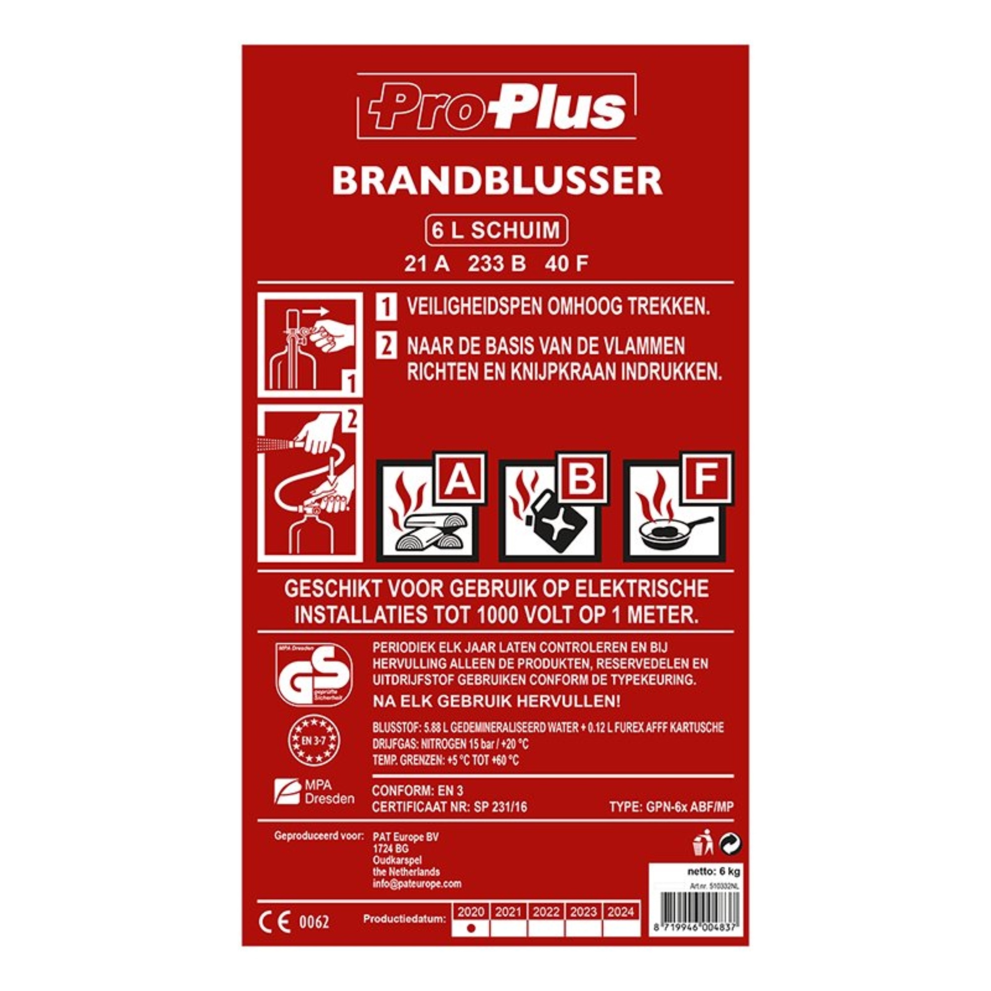 ProPlus Brandblusser 6L AB F schuim NL + manometer - 2Cheap
