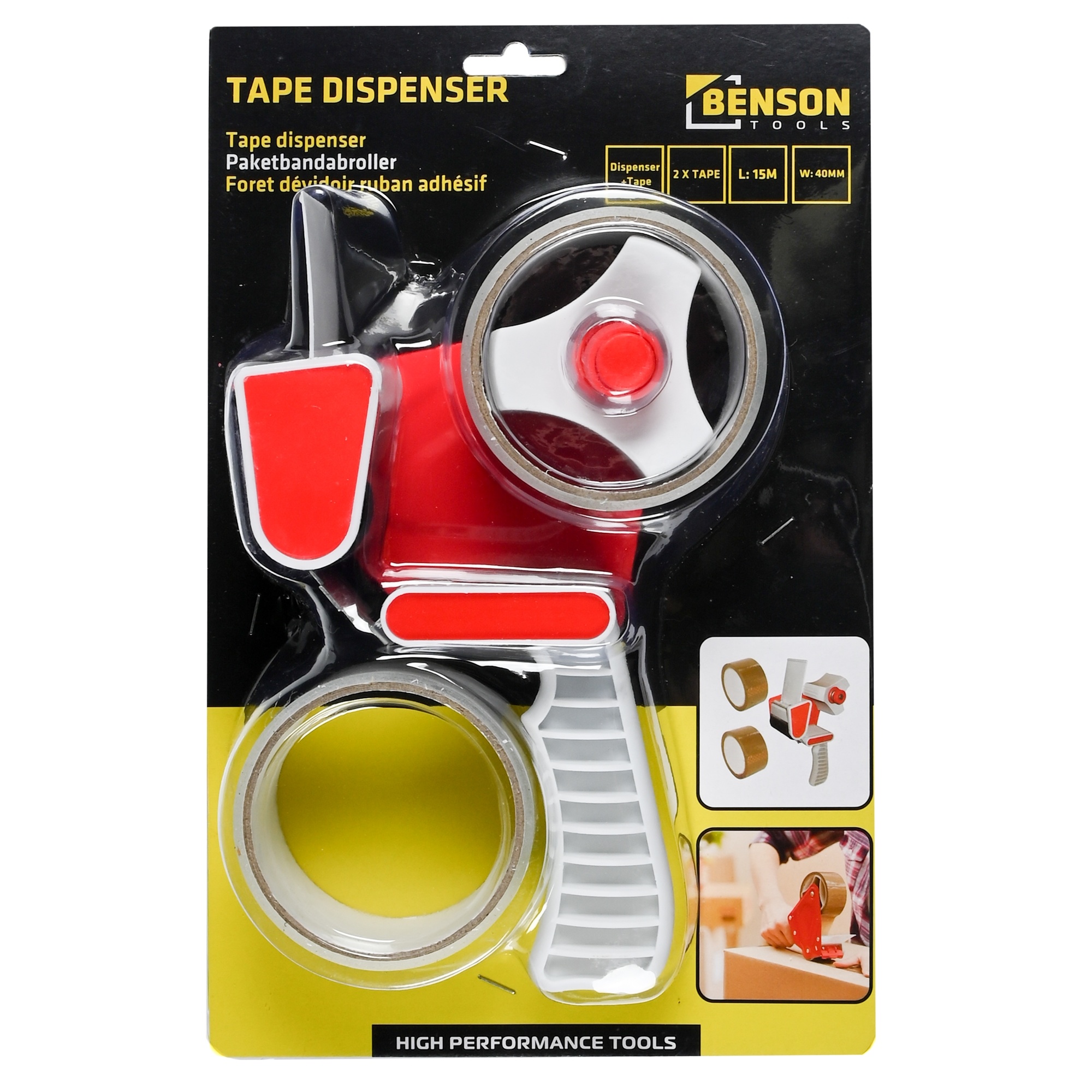 Benson Tape Dispenser - Taperoller Inclusief 2 Rollen Tape van 15 meter ...
