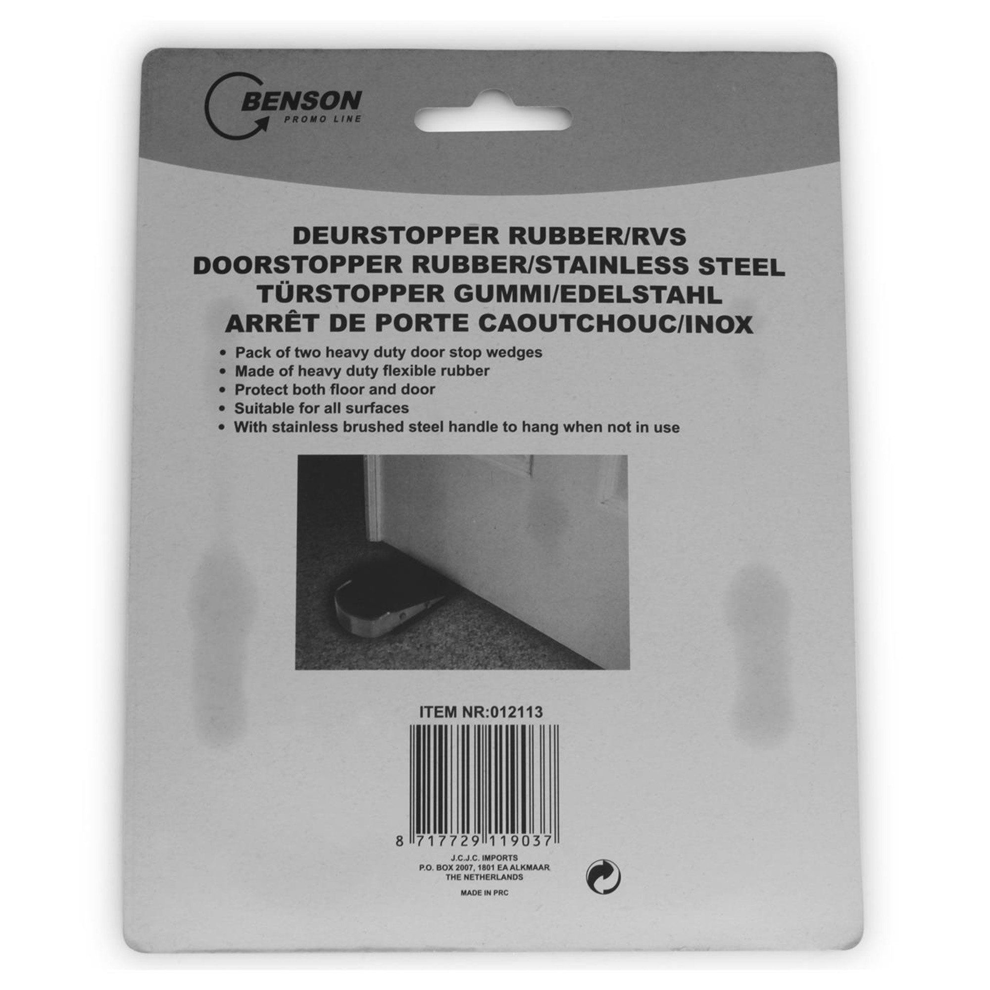 Benson Deurstopper 2 dlg rubber/rvs - 2Cheap