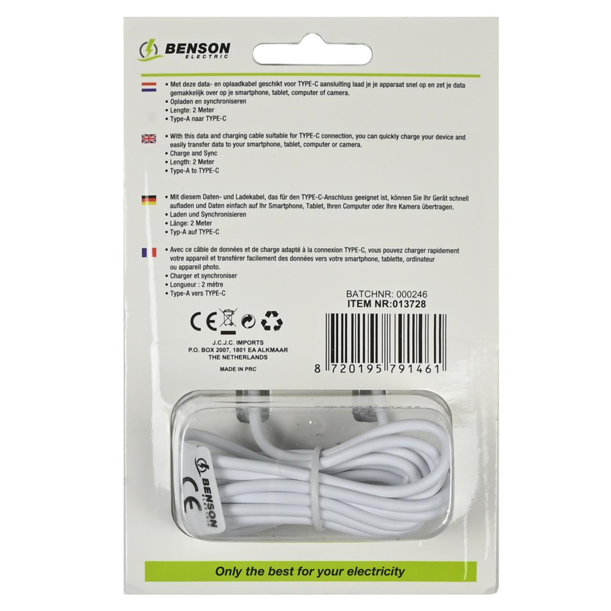Benson Usb type-c kabel 2 mtr - 2Cheap