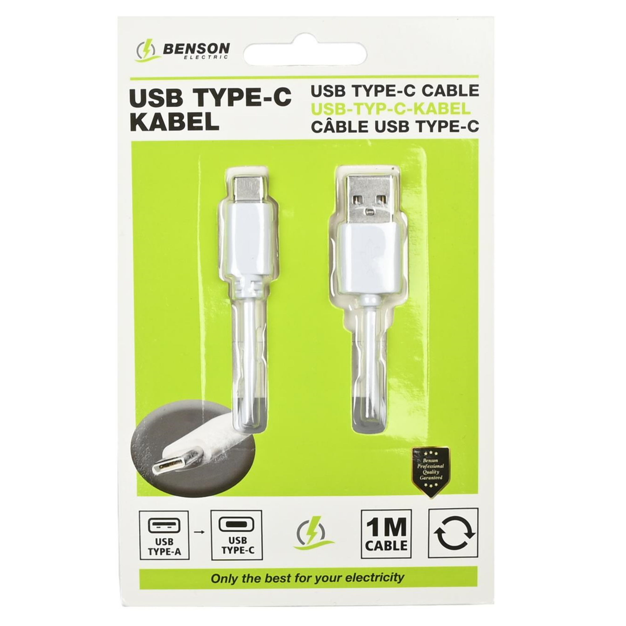 Benson USB naar Type C kabel - 1 meter - Wit - Snel opladen en ...