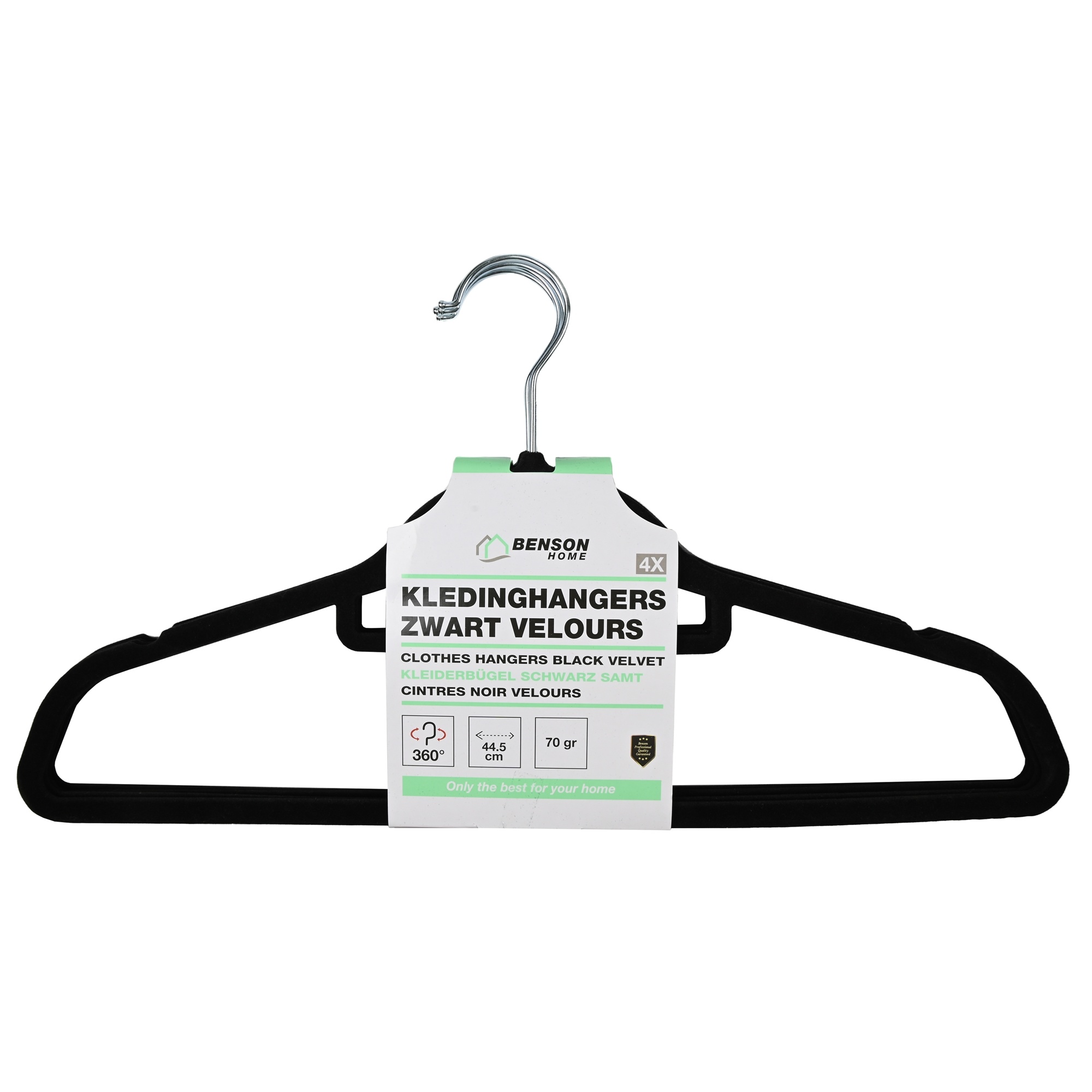 Benson Velours kledinghangers - anti-slip - 360° haak - zwart - 4 stuks ...