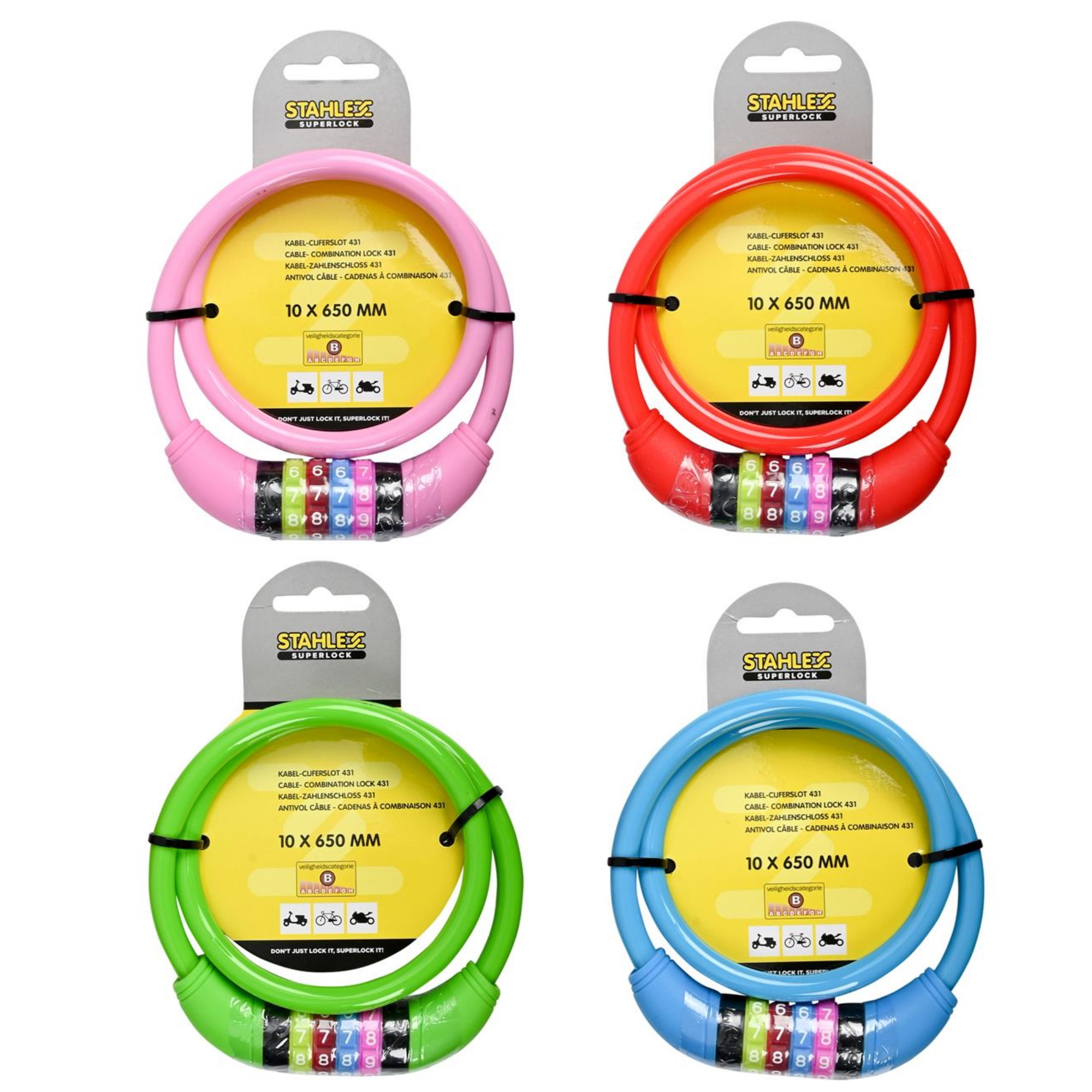 Benson Kabel-cijferslot 431 10 x 650 mm mix - 2Cheap