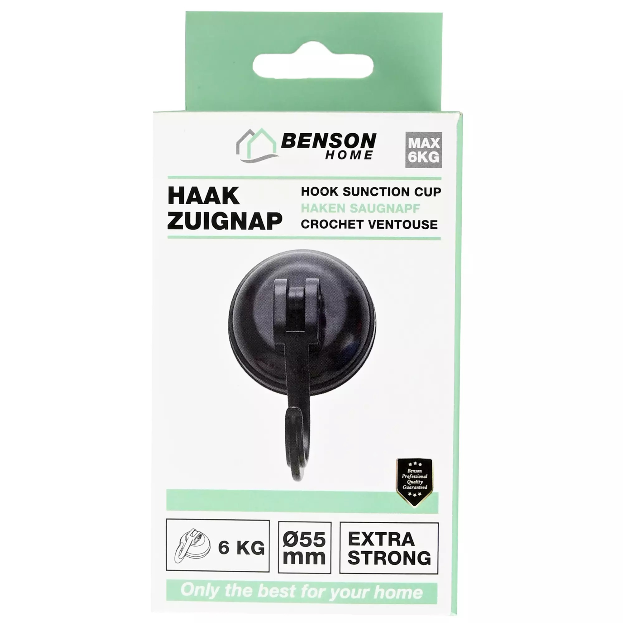 Benson Haak met Zuignap 55 mm Zwart - Draagt tot 6 kg - Per stuk - 2Cheap