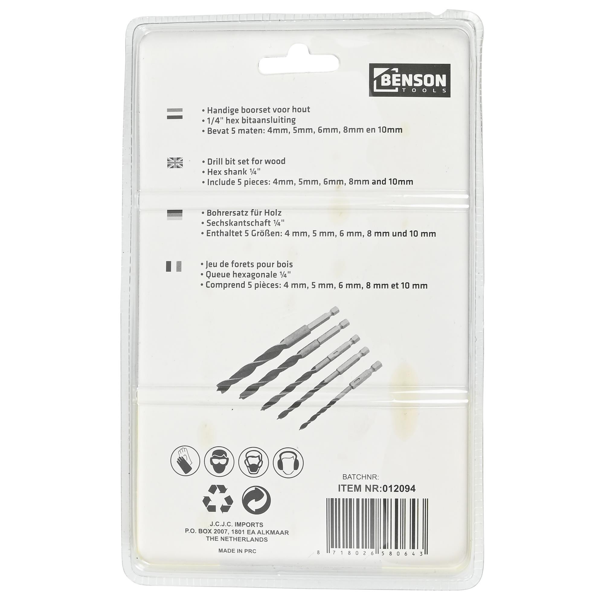 Hofftech Boor- en bitset hout - veelzijdige maten - 5-delig - HEX ...