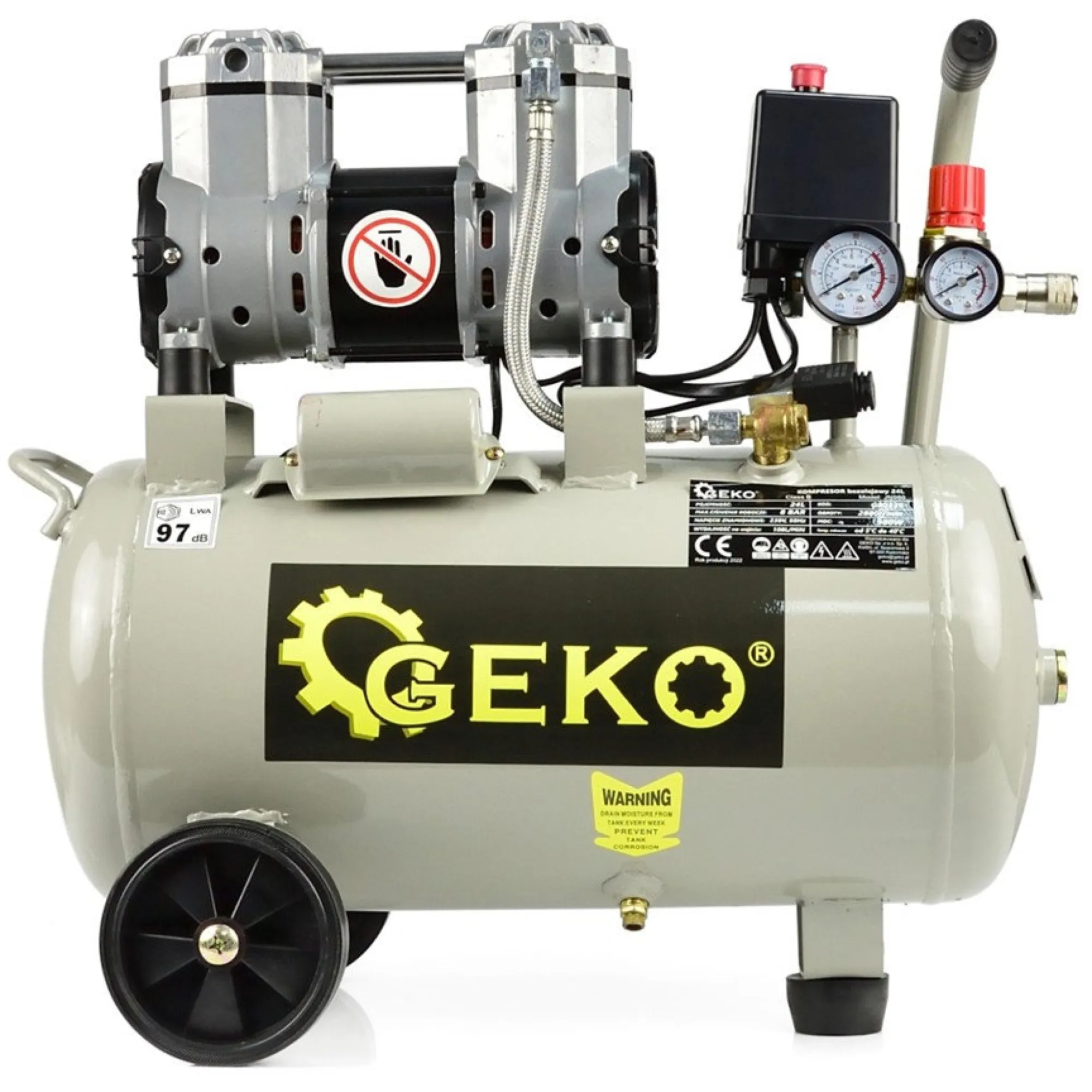 GEKO Olievrije luchtcompressor - 24L - 980W - Mobiel en onderhoudsarm ...