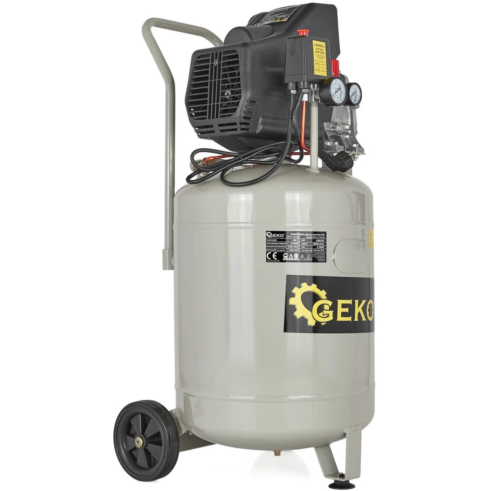 GEKO Verticale oliecompressor - 50L tank - 2.5PK motor - 8 bar werkdruk ...