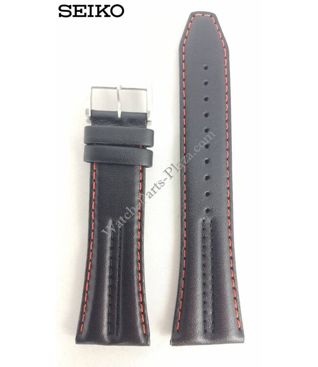 Seiko SPC037P1 / SPC033P1 black leather strap, red stitching - Watch Plaza