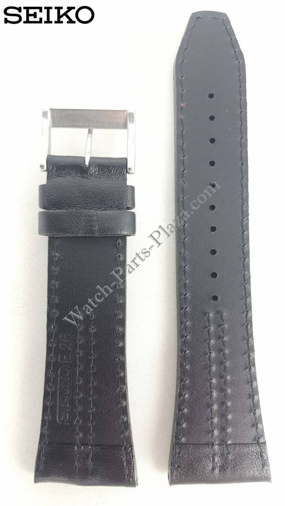 Seiko SPC037P1 / SPC033P1 black leather strap, red stitching - Watch Plaza