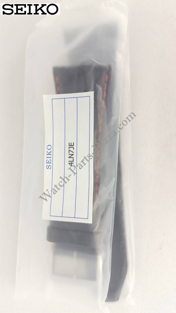 Seiko SPC037P1 / SPC033P1 black leather strap, red stitching - Watch Plaza