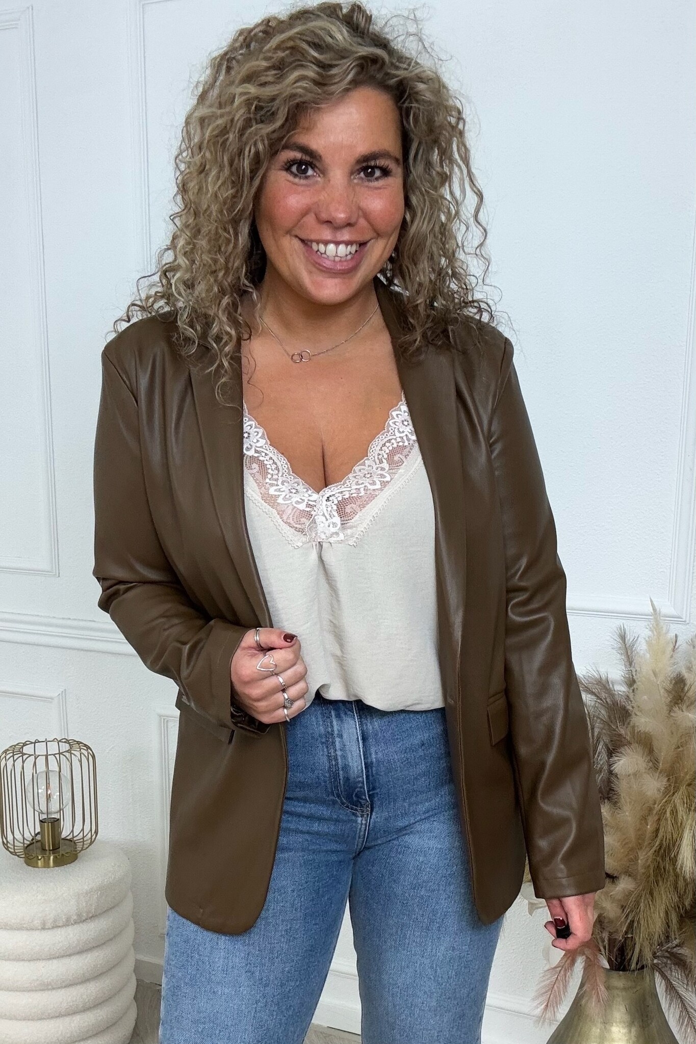Faux Leather Blazer - Coffee - Lots of Goodies