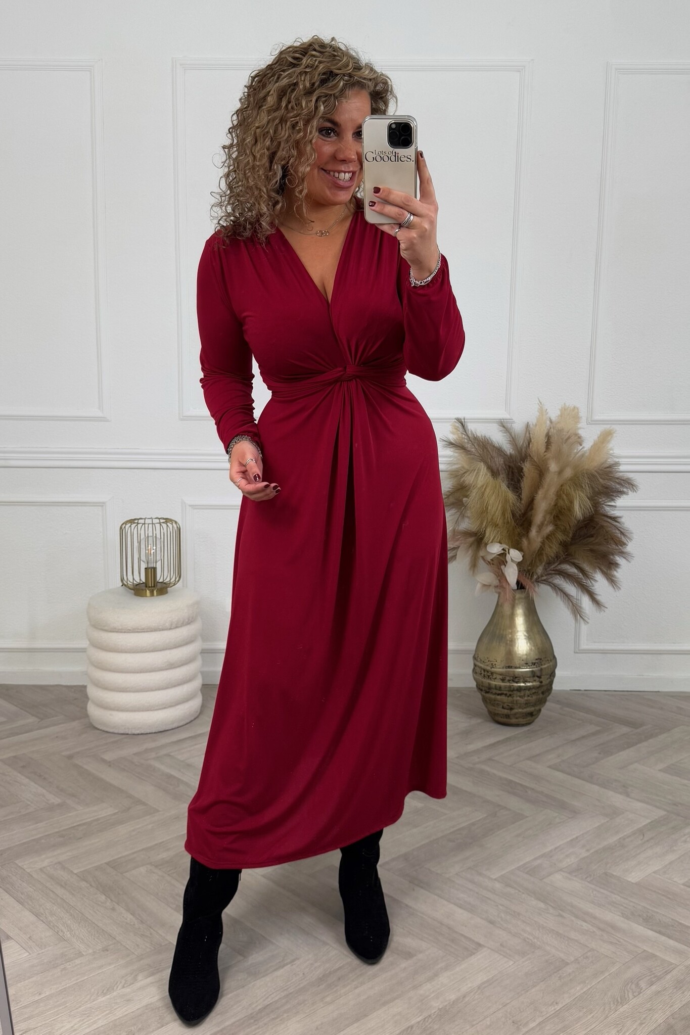 Curvy Knotted Fall Dress - Red - Lots of Goodies