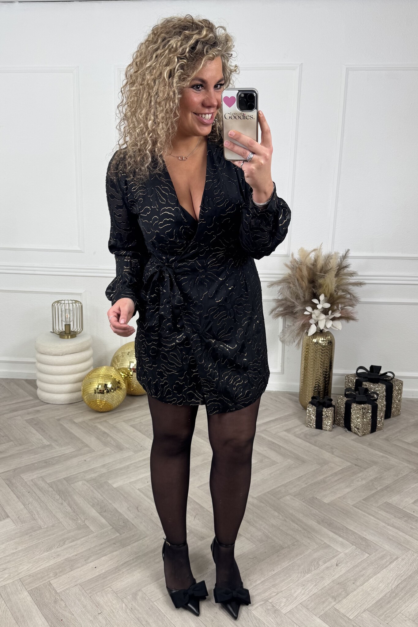 Lou Flower Wrap Dress - Black/Gold - Lots of Goodies