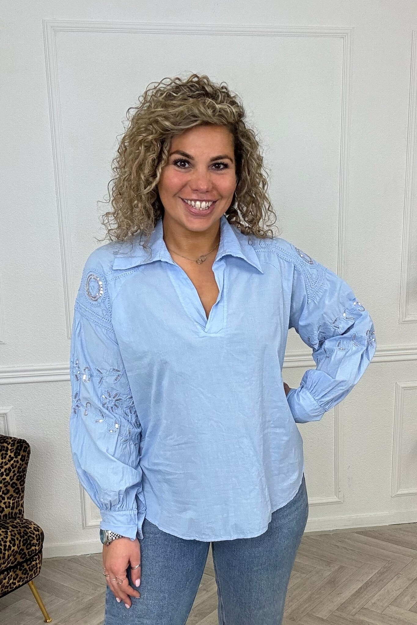 The Label Cotton Leaves Blouse - Ice Blue - Lots of Goodies
