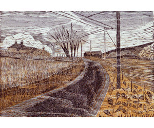 Windy Afternoon on Cow Hey Lane Woodcut Framed 038 - Water Street Gallery