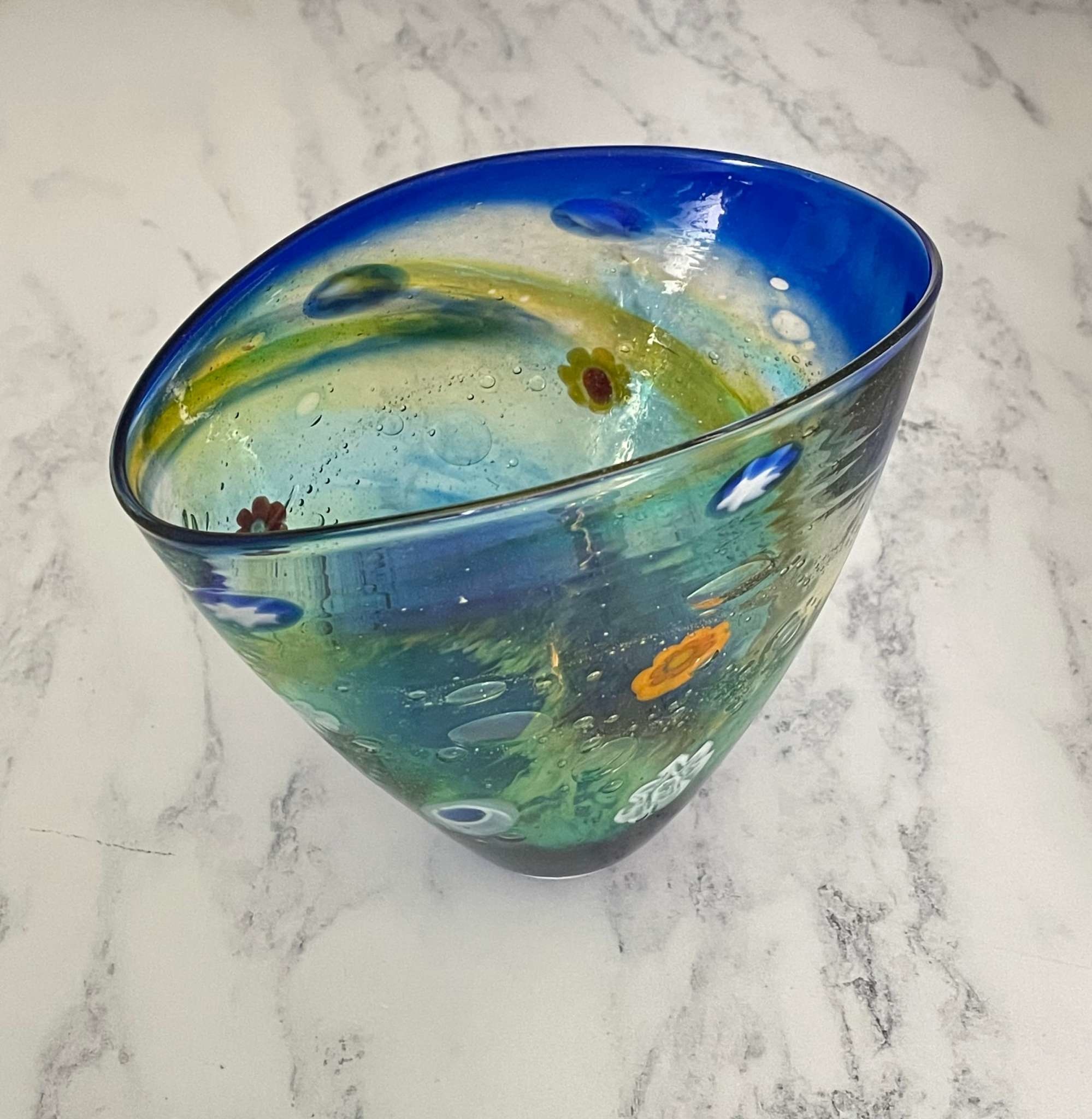 Salsa Aqua/Gold V Shape Vase - Glass - Blown Glass - Water Street Gallery