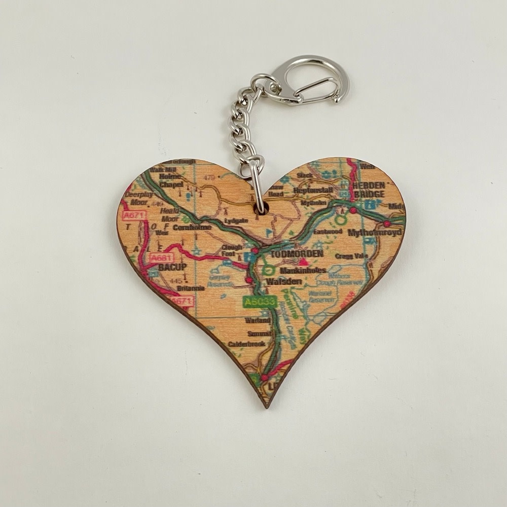 Todmorden Map Heart Keyring - 004 - Water Street Gallery