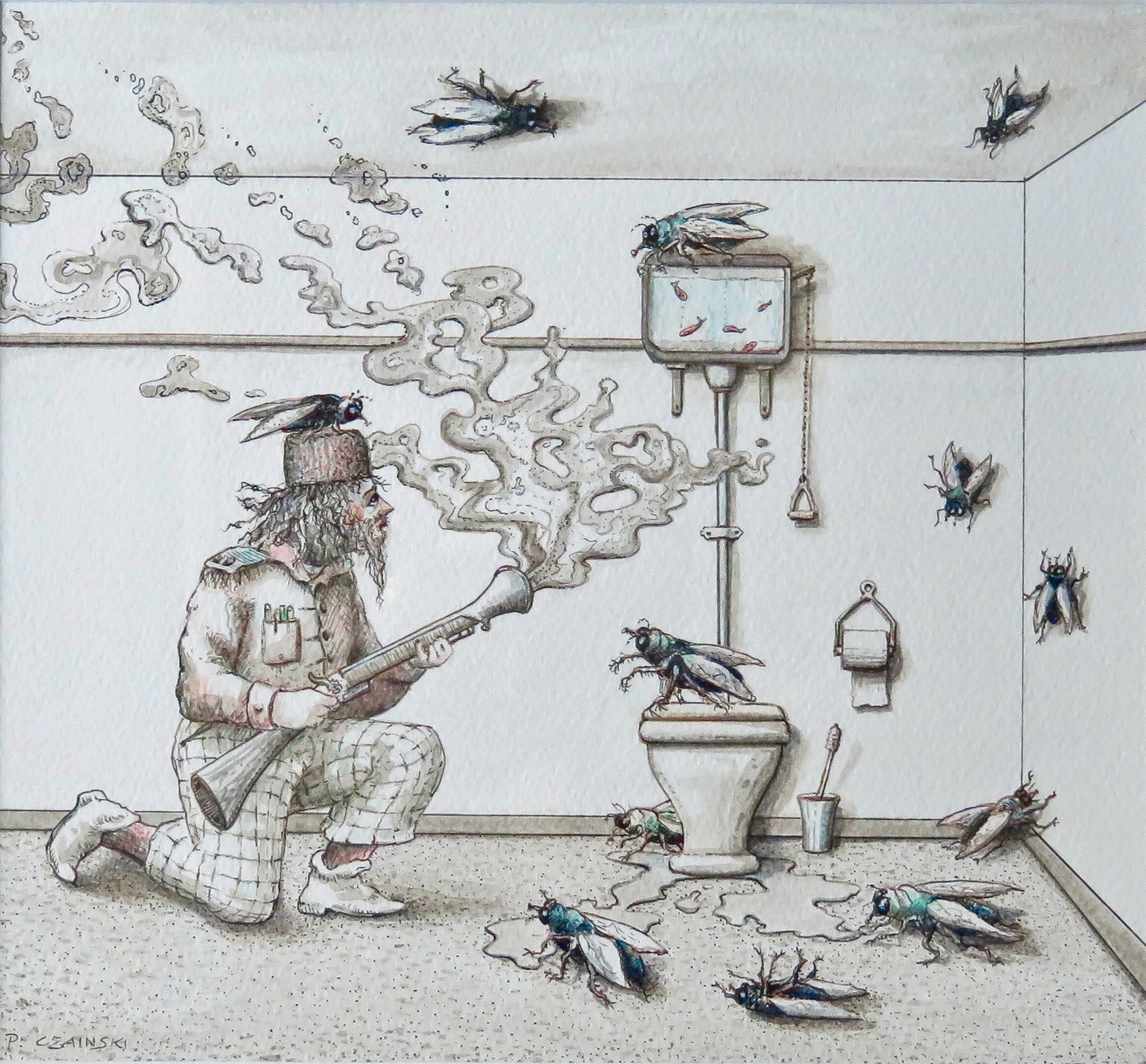 'Clive Le Pryke shooting blue bottles in the Palace Latrines' 67 ...