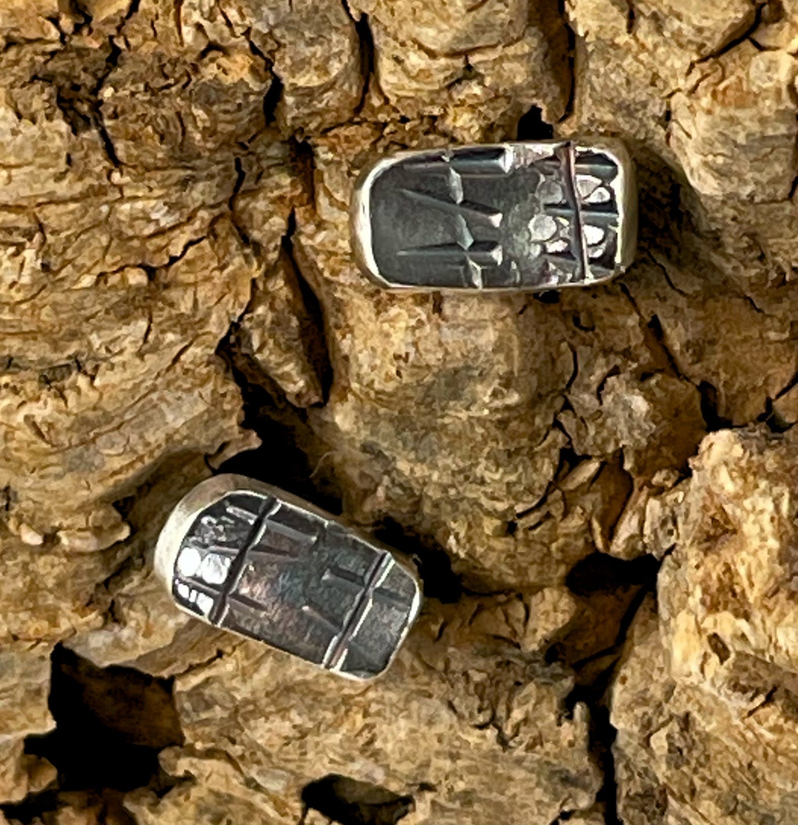 Landscape Tiny rectangle textured oxidised silver stud earrings 53 ...