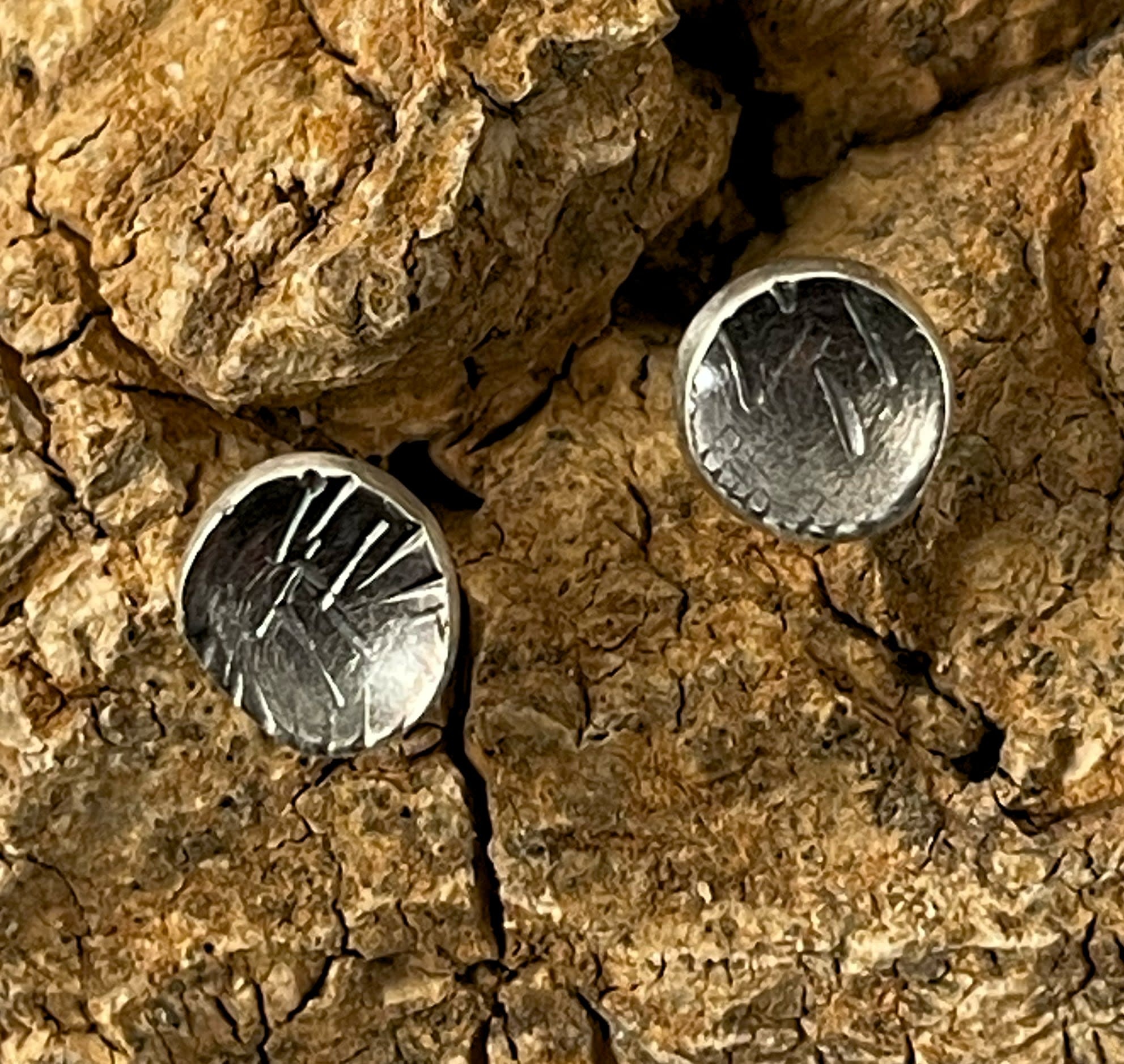 Landscape Round textured oxidised silver stud earrings 52 - Water ...