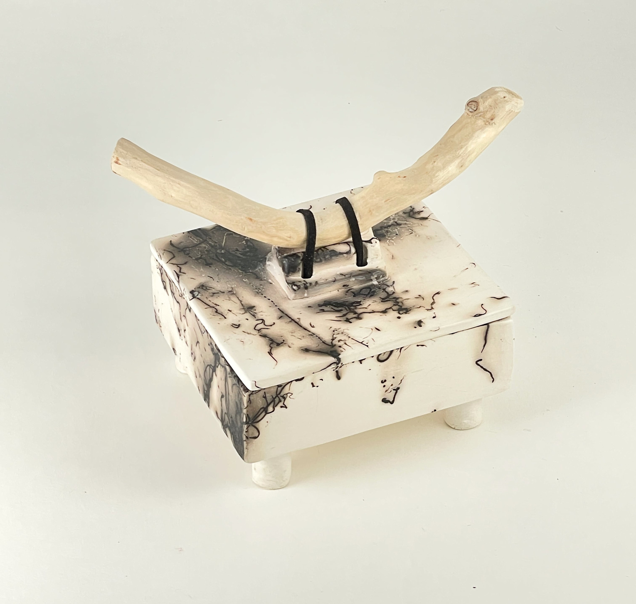 Lidded Rectangular Ceramic Box with Lid and Wood 04 - Water Street Gallery