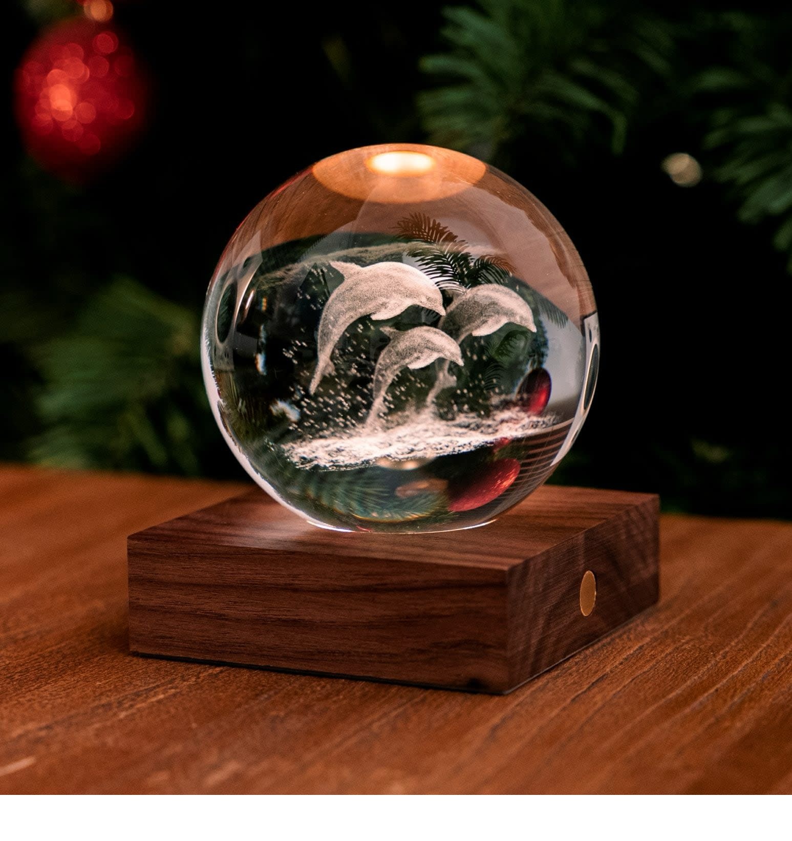 Jumping Dolphins Amber Crystal Globe light - Water Street Gallery