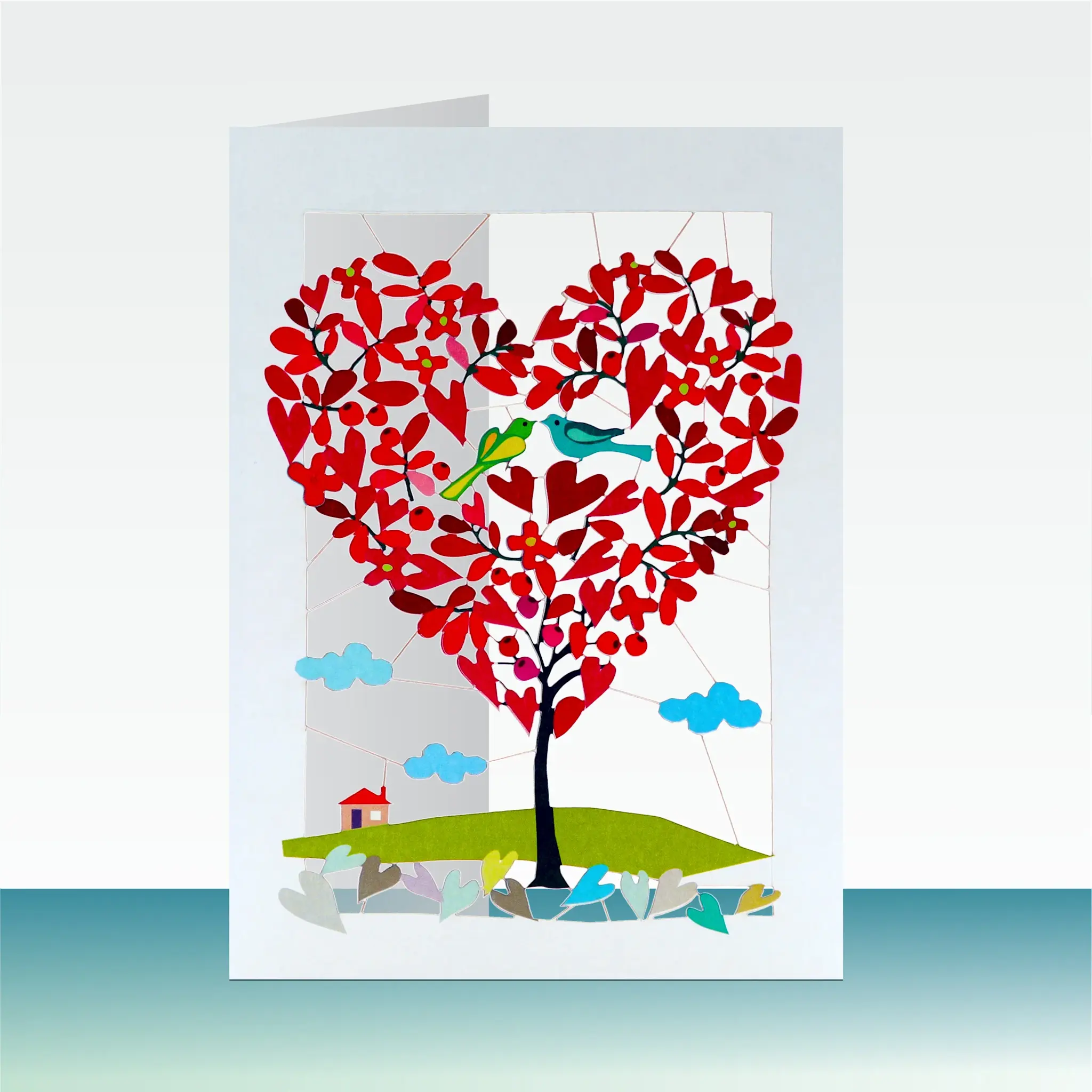 Forever Cards Heart Shaped Tree Laser cut card Yellow & Green bird ...