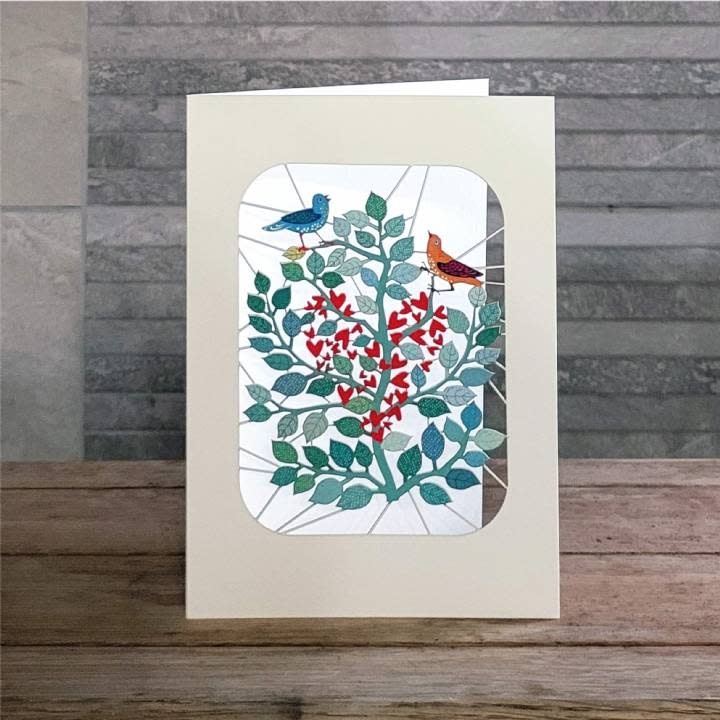 Forever Cards Two Birds in a Tree with Hearts Laser cut card - Water ...